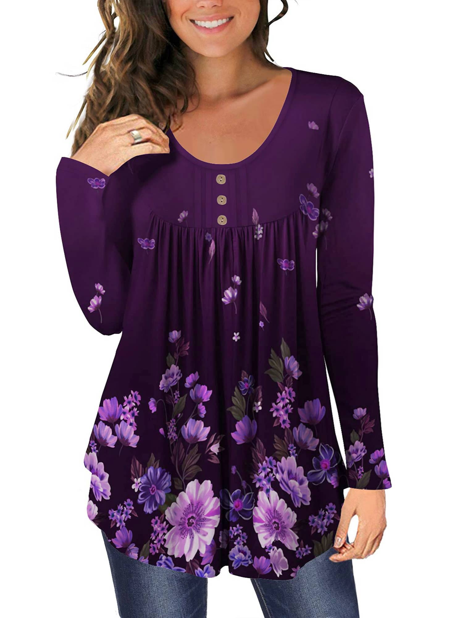 Rivelino Plus Size Tunic Tops for Women Long Sleeve Floral Blouse ...