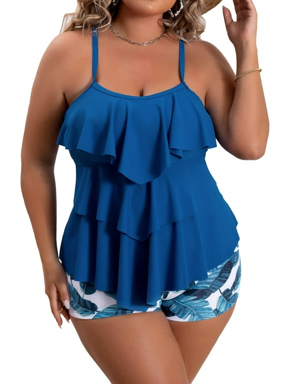 Black Swim Suits for Women 2025 Women Plus Size Tankini Swimsuits Two Piece Color Block Cutout ...