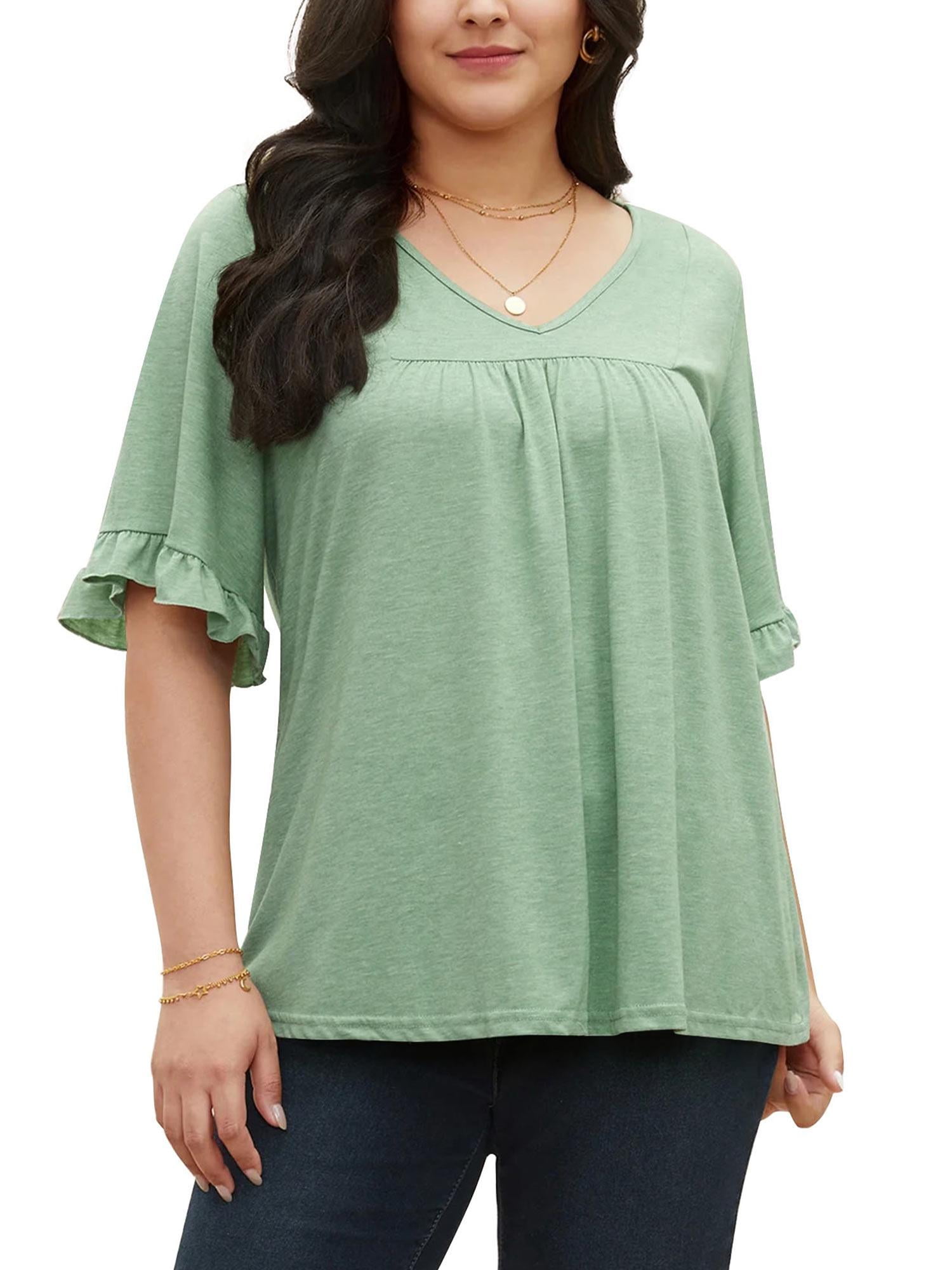 Rivelino women's Plus Size Ruffle Sleeve T-Shirt - V-Neck Tops ...