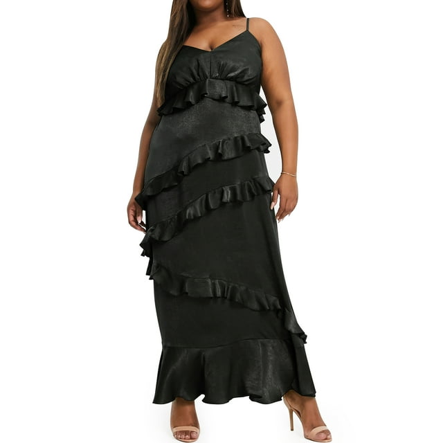 Rivelino Women's Plus Size Satin V-Neck Spaghetti Strap Long Cami Dress ...