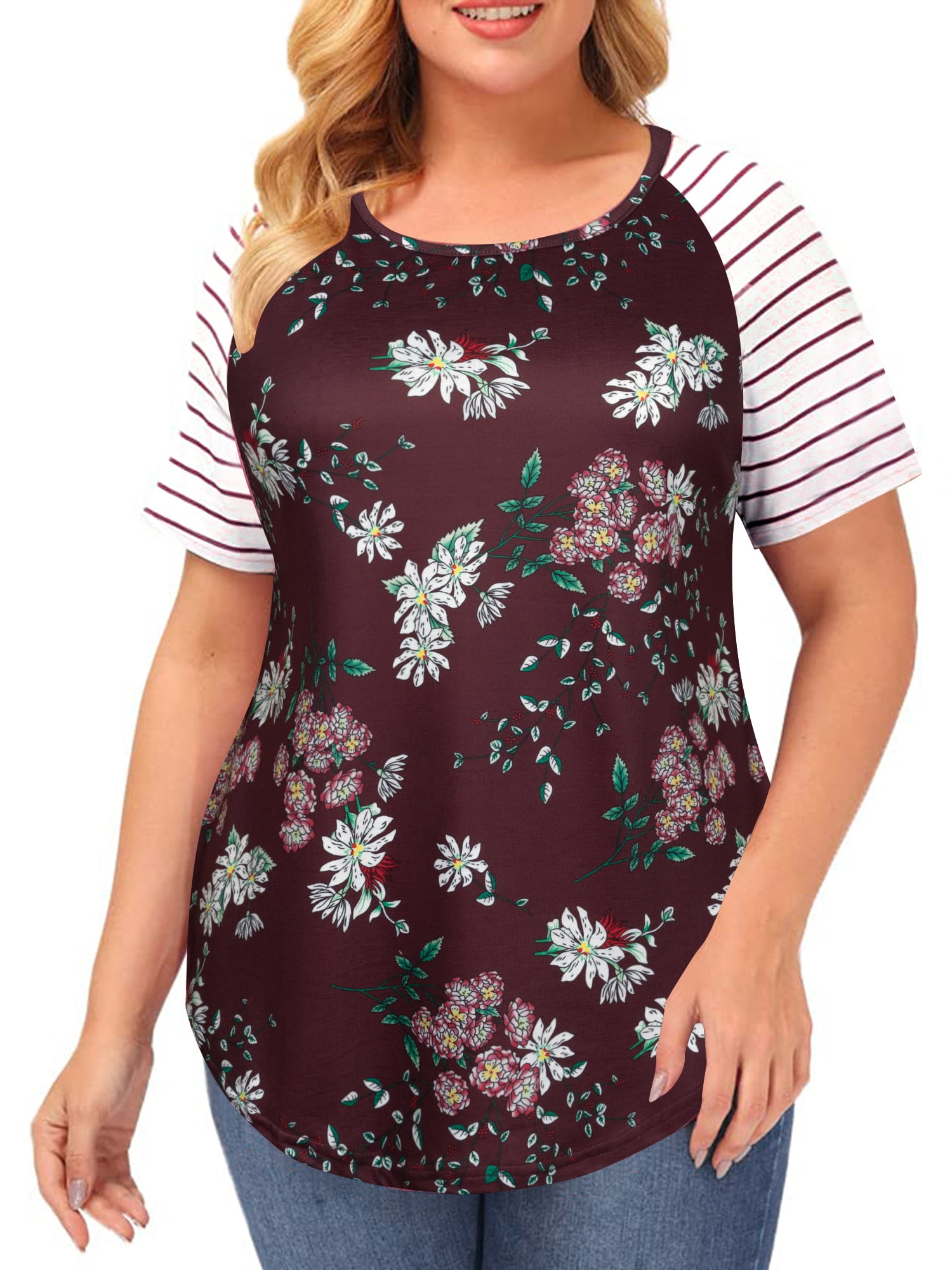 Rivelino Women's Plus Size Shirt Tops Raglan Short Sleeve Shirt Summer ...