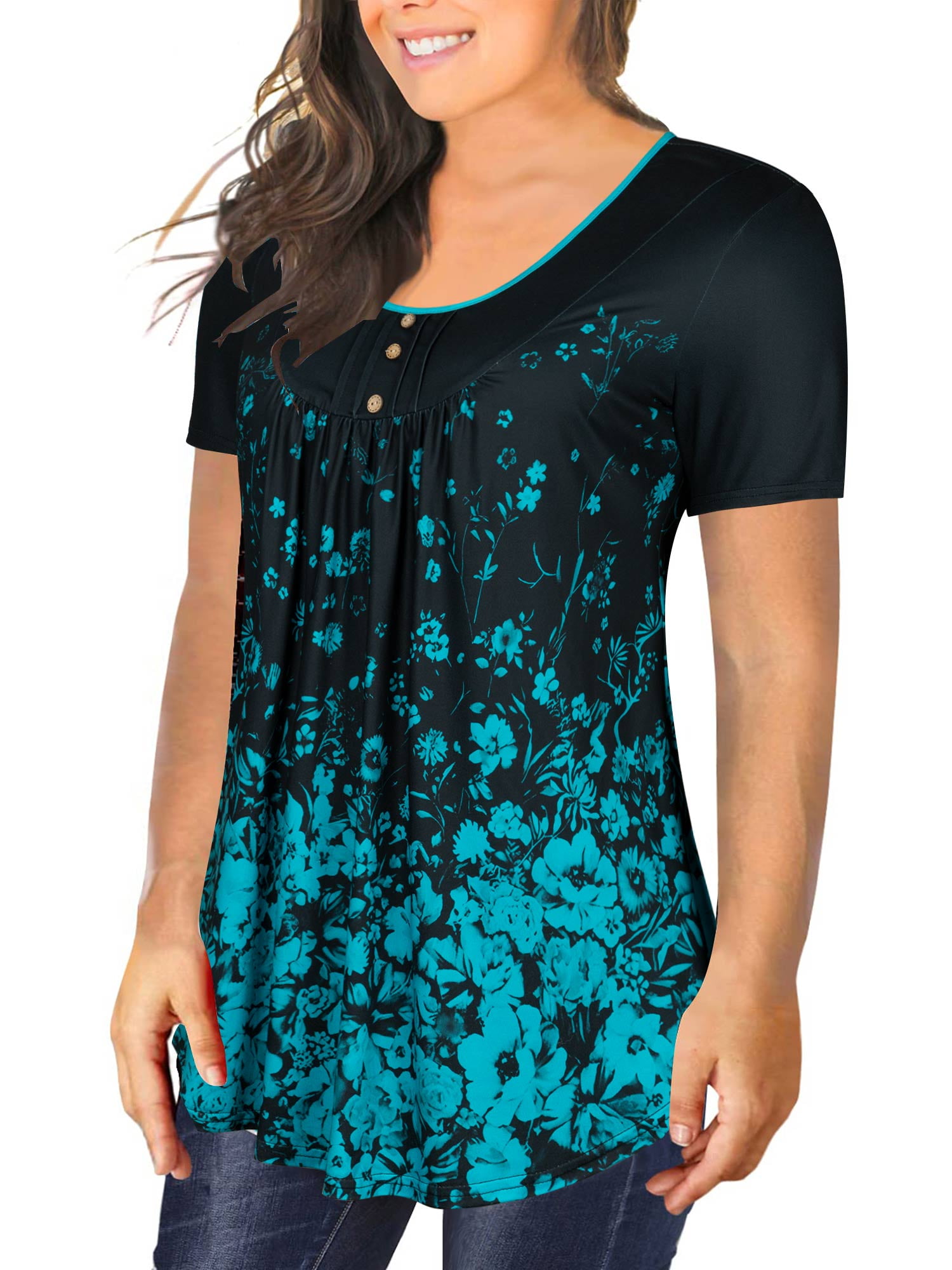 Rivelino Womens Plus Size Summer Tops Short Sleeve Pleated Flowy Tunic ...