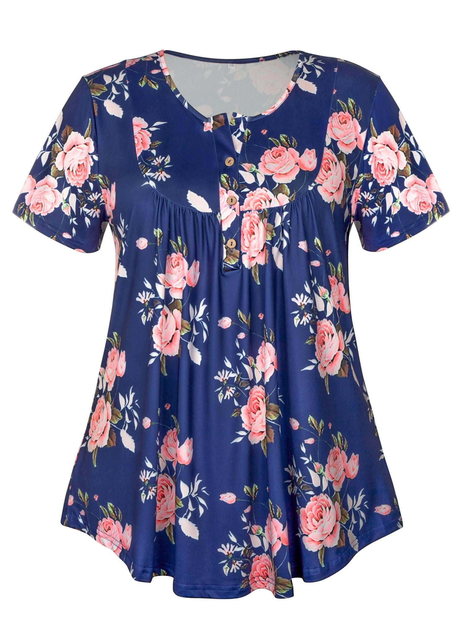 Rivelino Womens Plus Size Tunic Tops Short Sleeve Henley Shirts Flowy ...