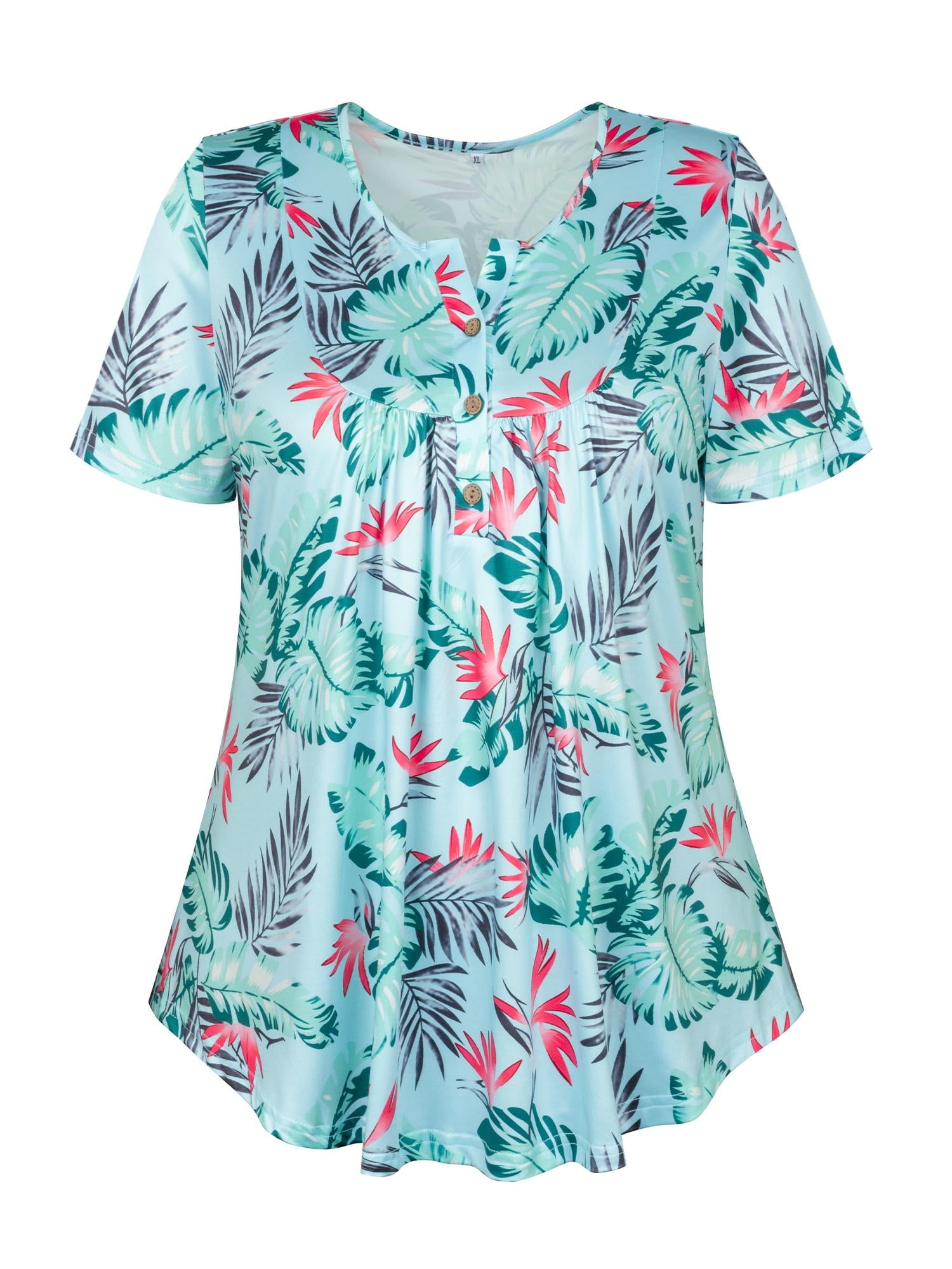 Rivelino Womens Plus Size Tunic Tops Short Sleeve Henley Shirts Flowy Flare Botton Up Blouses ...