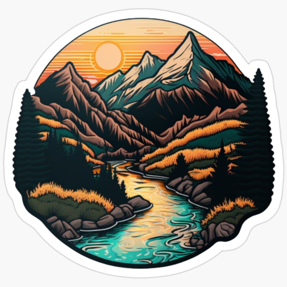 River And Mountain Sticker Phone Decal Water Bottle Stickers Car Decals ...