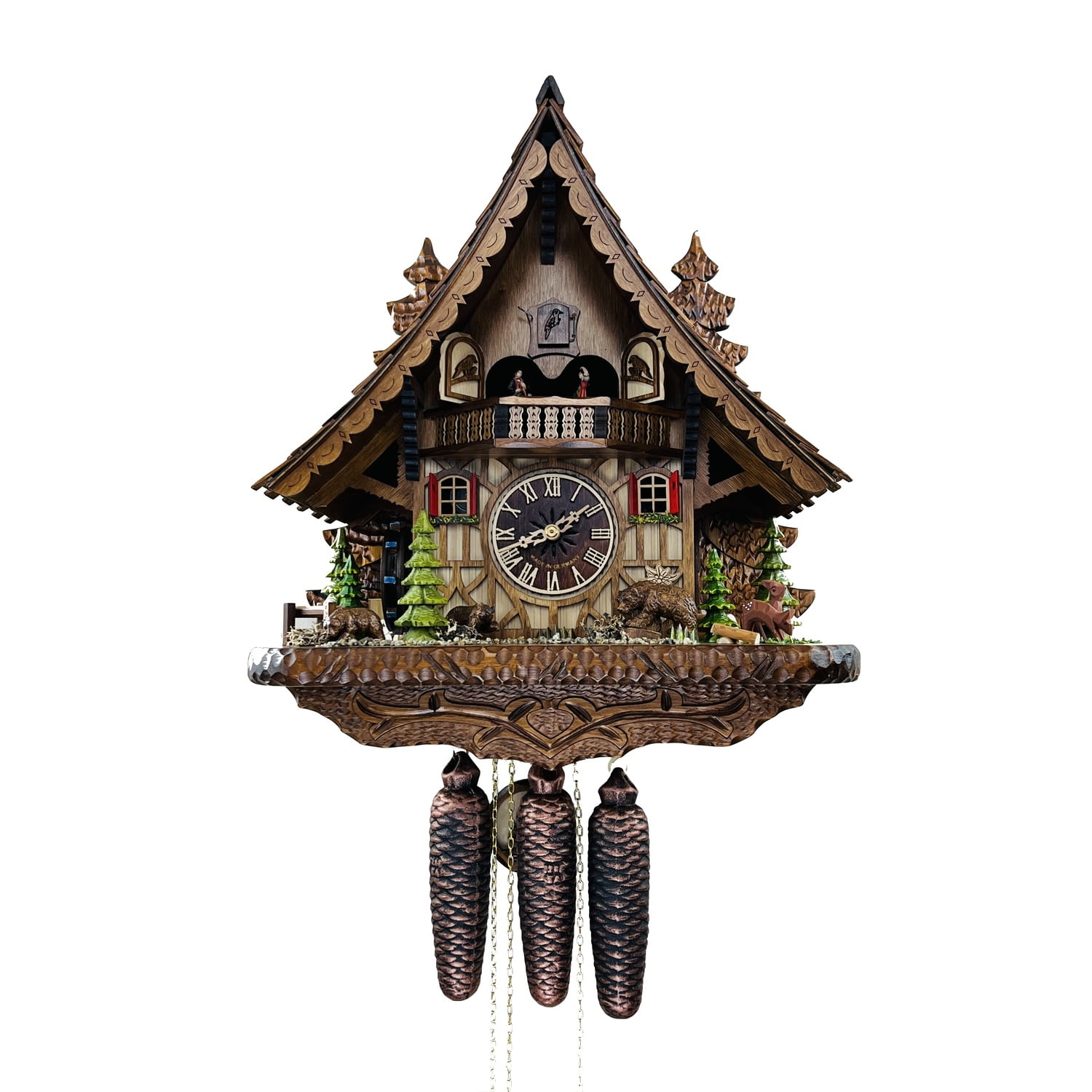 River City Clocks Eight Day Musical Cuckoo Clock with Moving Bear ...
