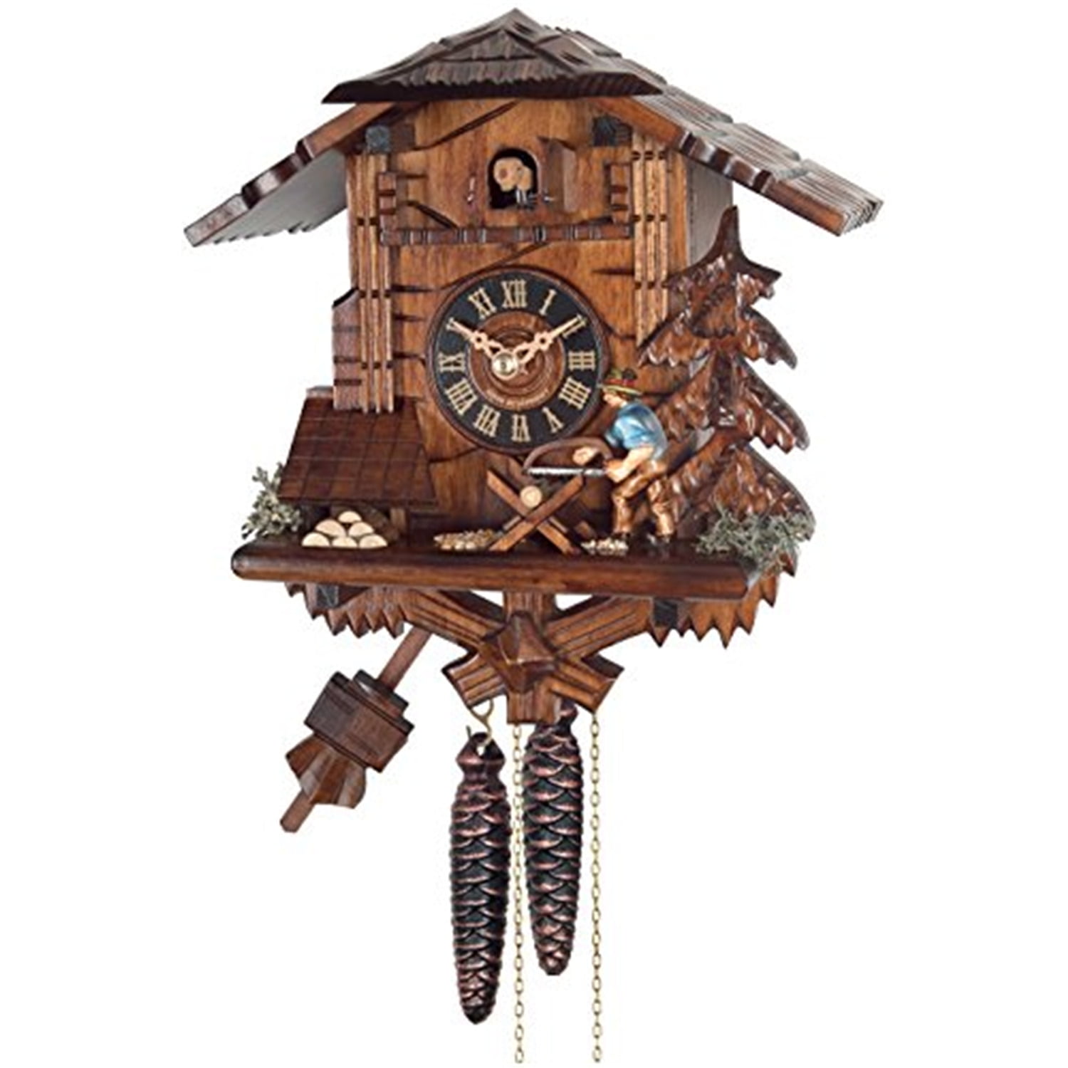 River City Clocks 34-10 One Day Cuckoo Clock Cottage - Man Sawing Wood ...