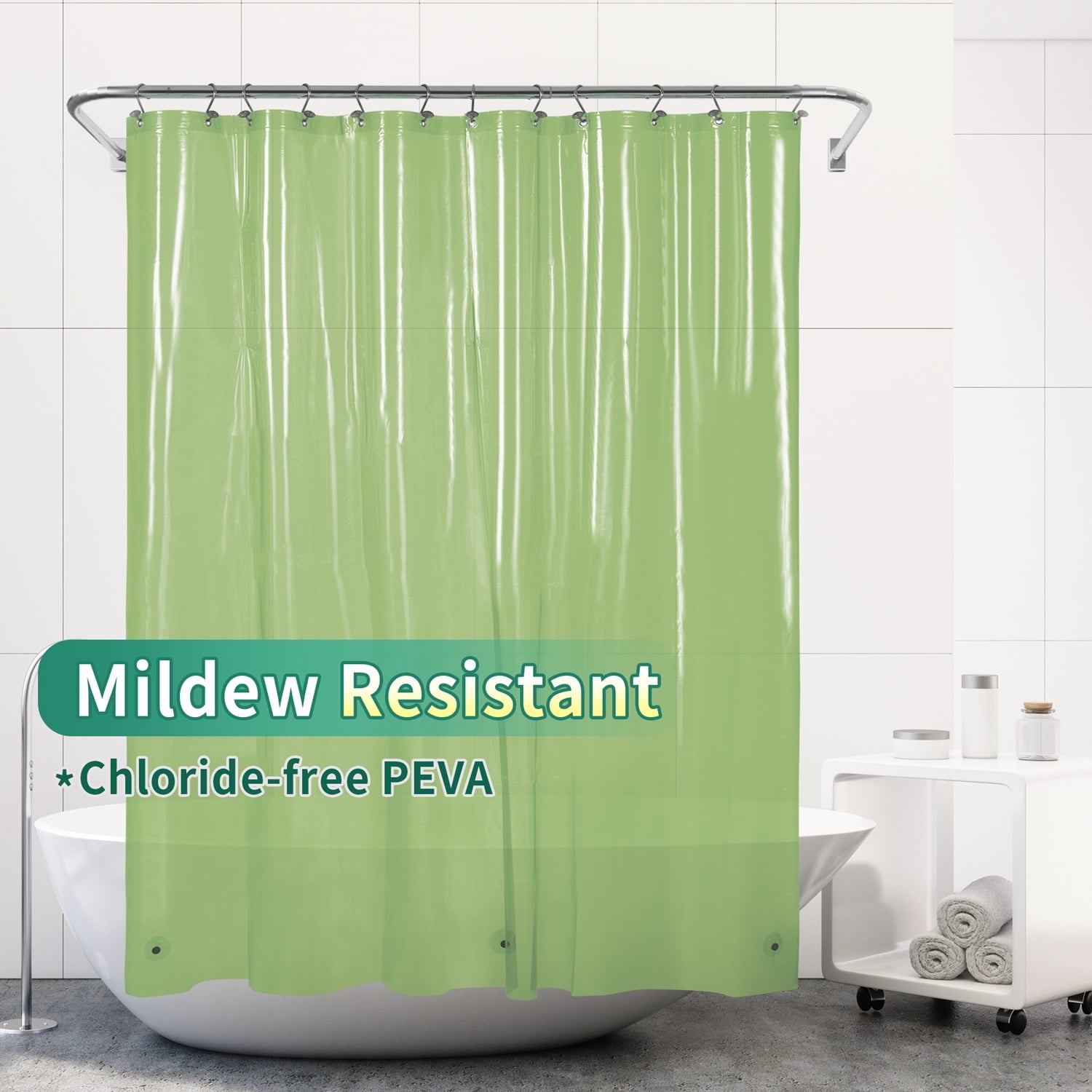 River Dream Clear Green PEVA Shower Curtain Liner - Standard Size, Rustproof Grommets ...