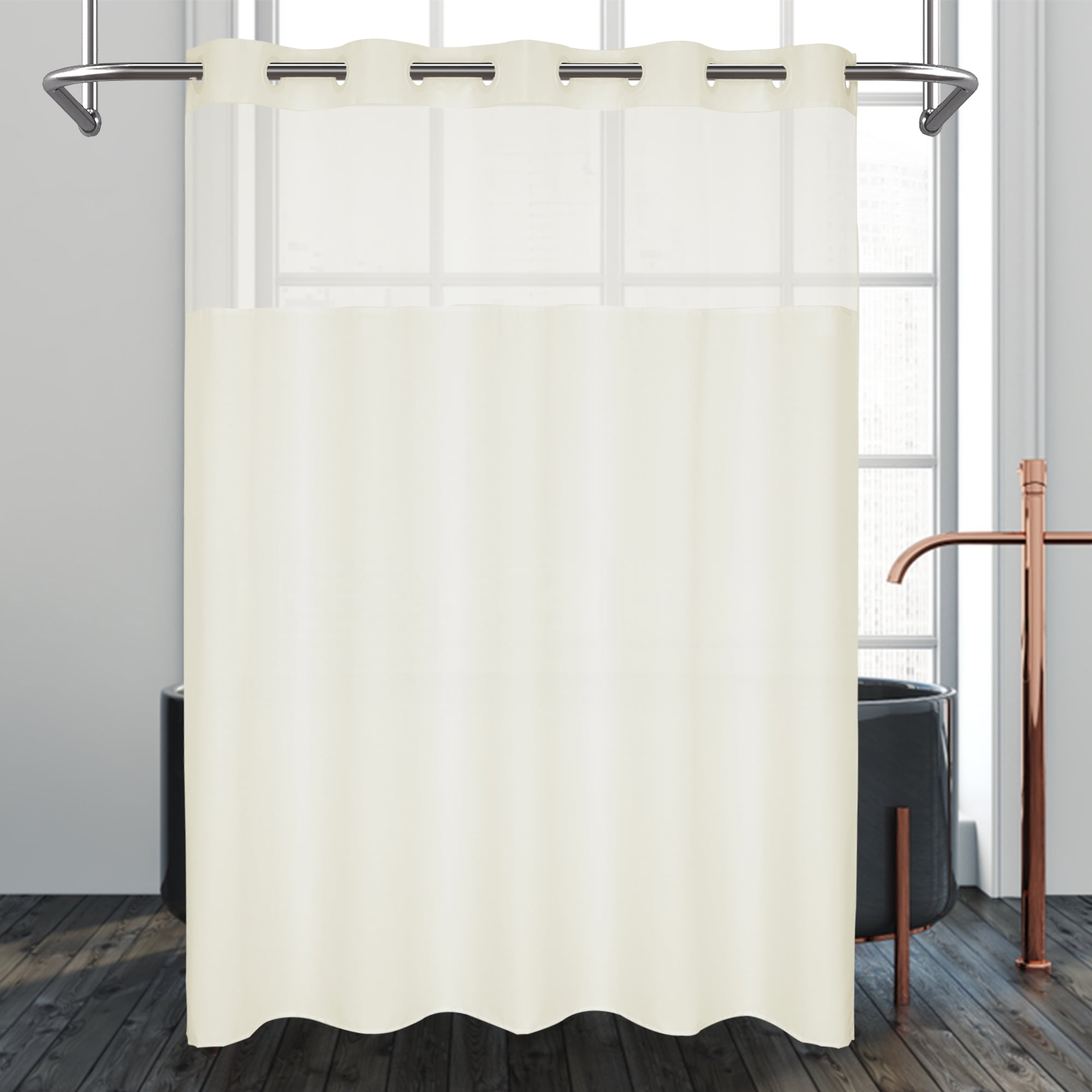 River Dream Cream Fabric Shower Curtain or Liner with Sheer Window, No ...
