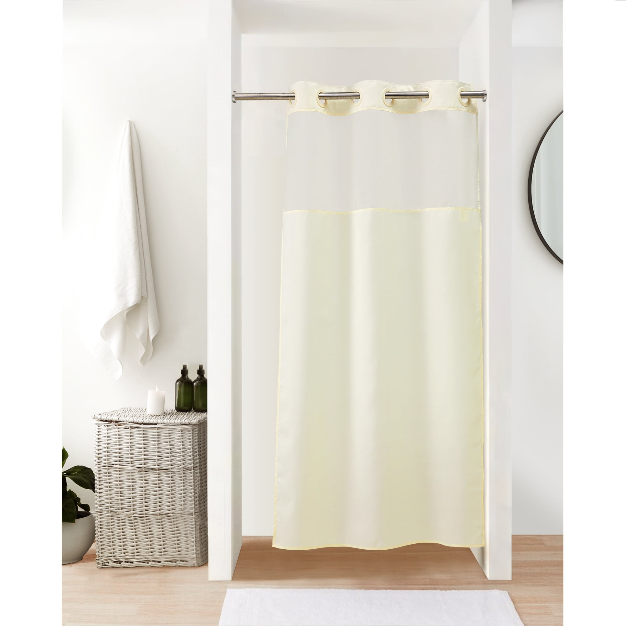 River Dream Cream Fabric Shower Curtain or Liner with Sheer Window, No ...