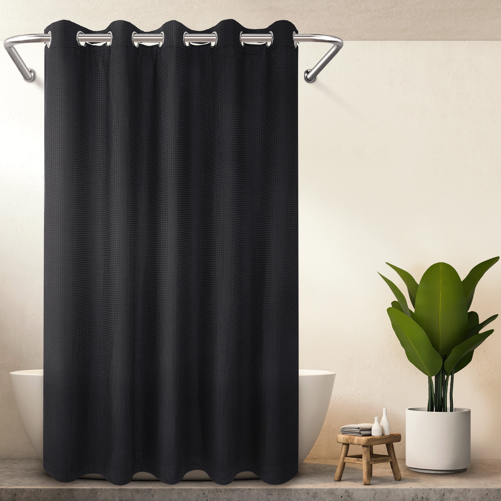 River Dream No Hooks Needed Shower Curtain with Snap in Liner,Hotel ...