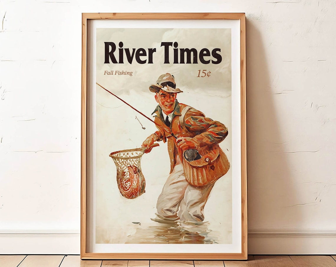 River Fishing Print Vintage Fishing Poster Retro Fishing Wall Decor ...