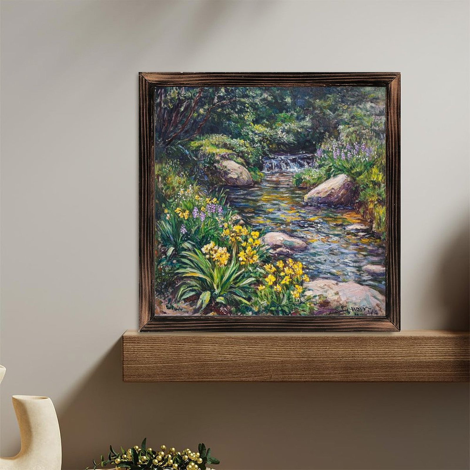 River Flow Scenery Wooden Sign Wall Plaque - Vintage Art Decoration ...