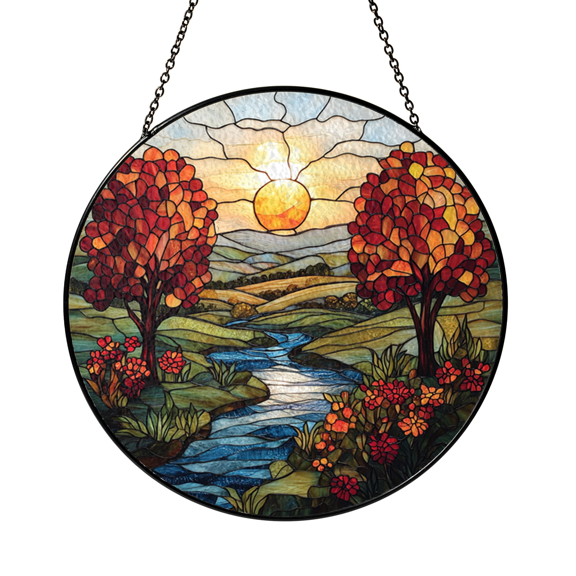 River Landscape Stained Glass Suncatcher – Nature Window Decor ...