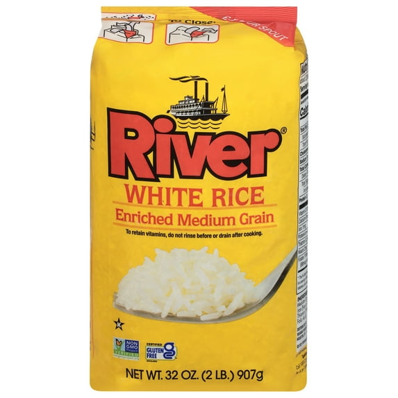 River Rice Medium Grain, Enriched White Rice, 2 lb Bag, Easy-to-Prepare ...