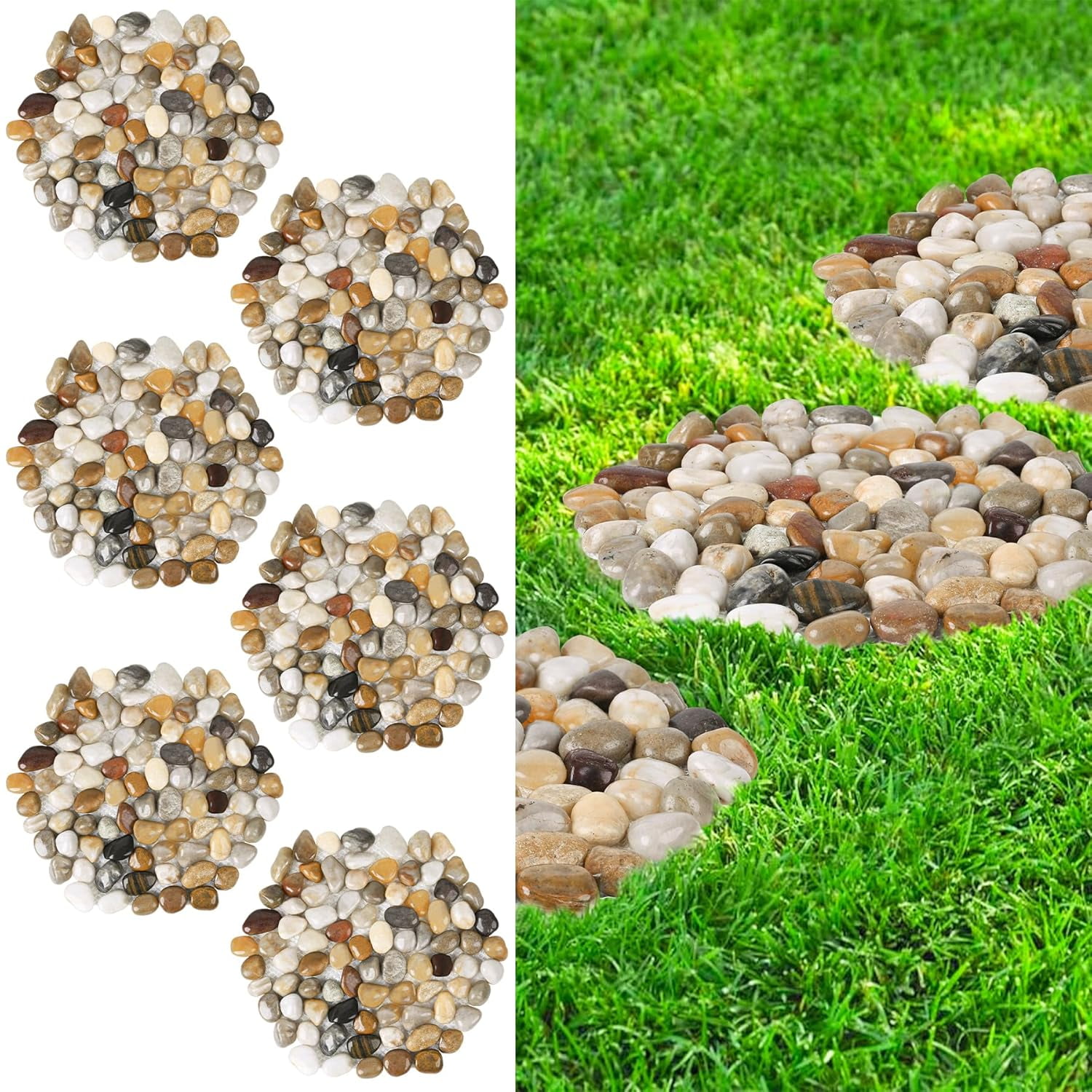 River Rock Stepping Stones Outdoor for Garden Walkway, 10 inch 6 Pcs ...