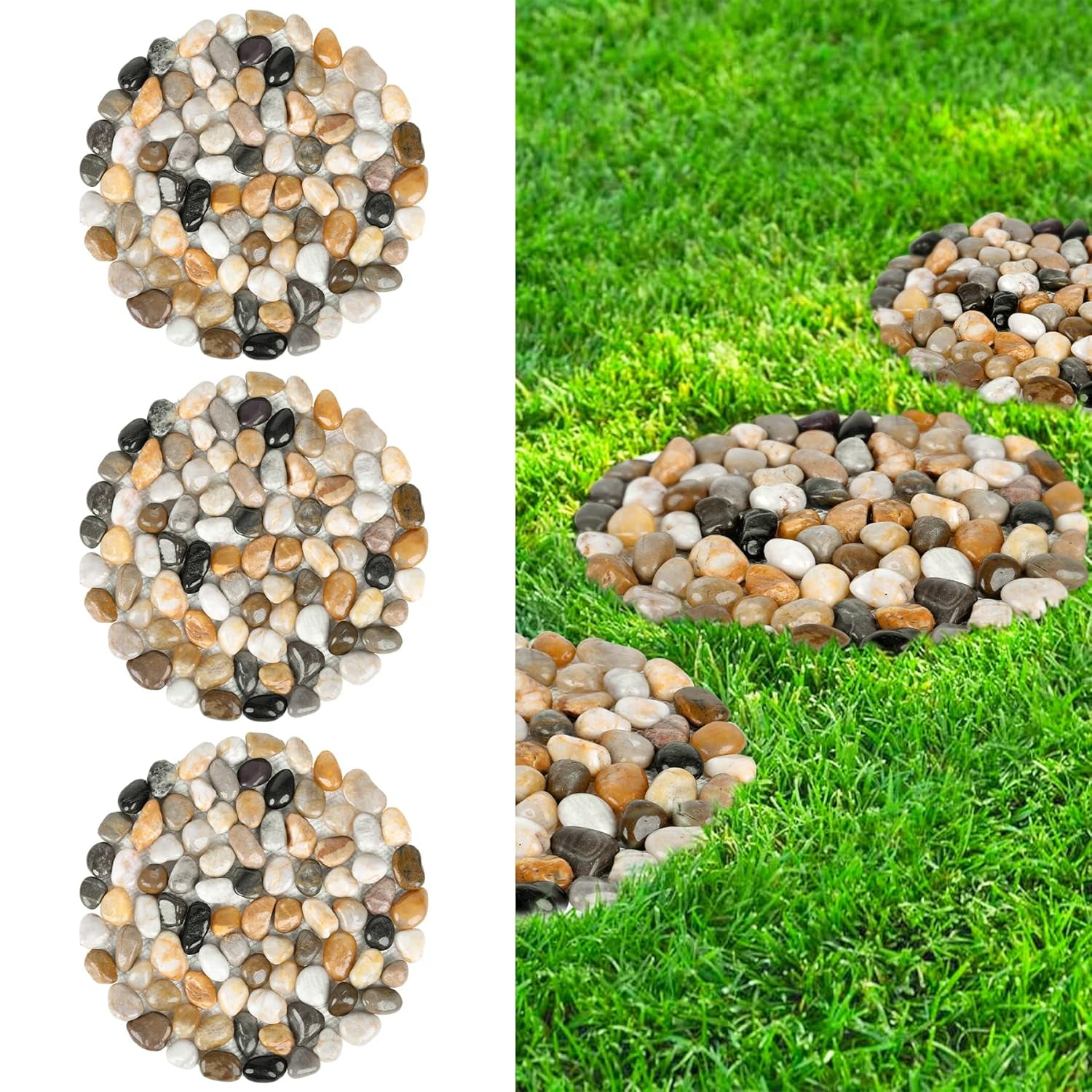 River Rock Stepping Stones Outdoor for Garden Walkway, 10 inch Diameter ...