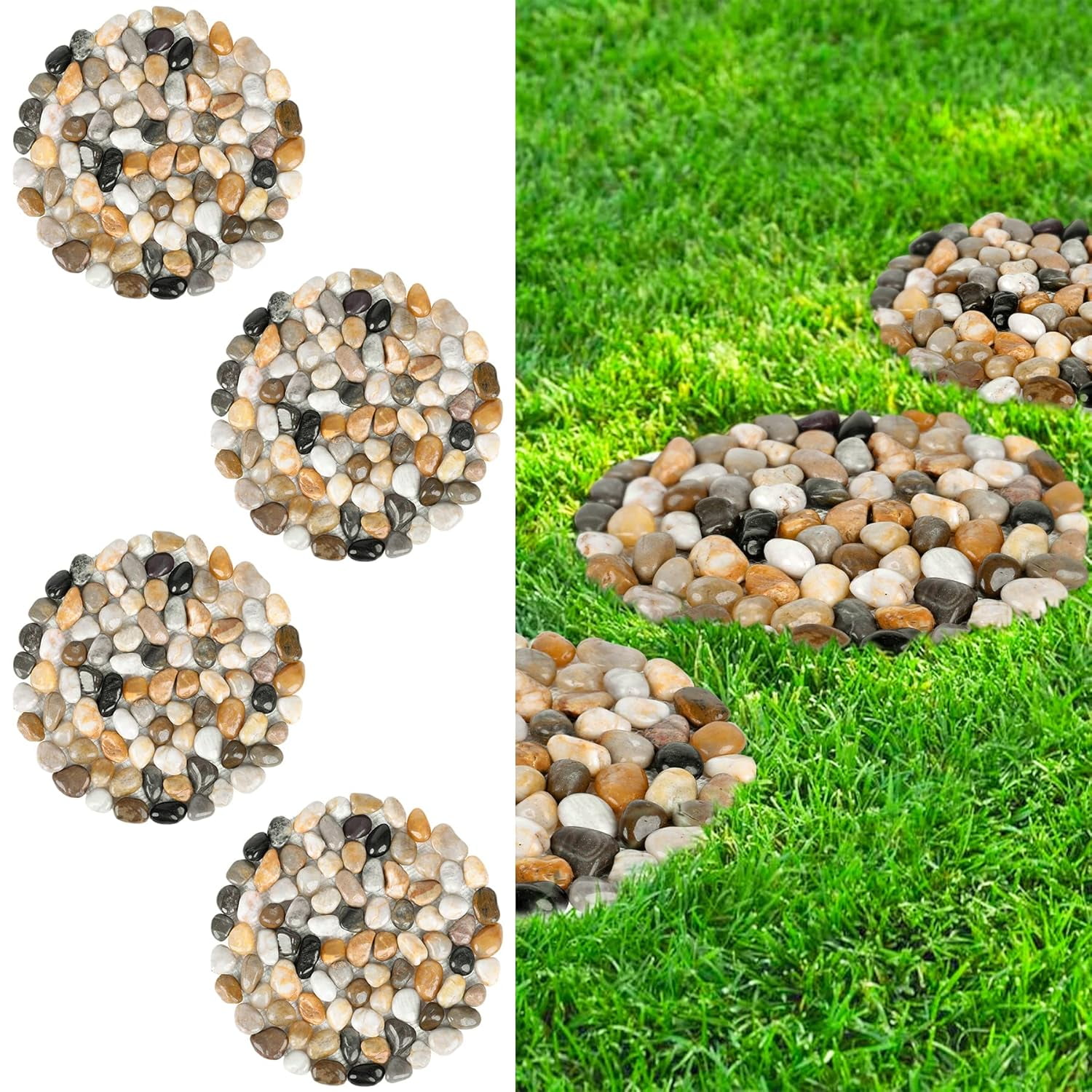 River Rock Stepping Stones Outdoor for Garden Walkway, 10 inch Diameter ...