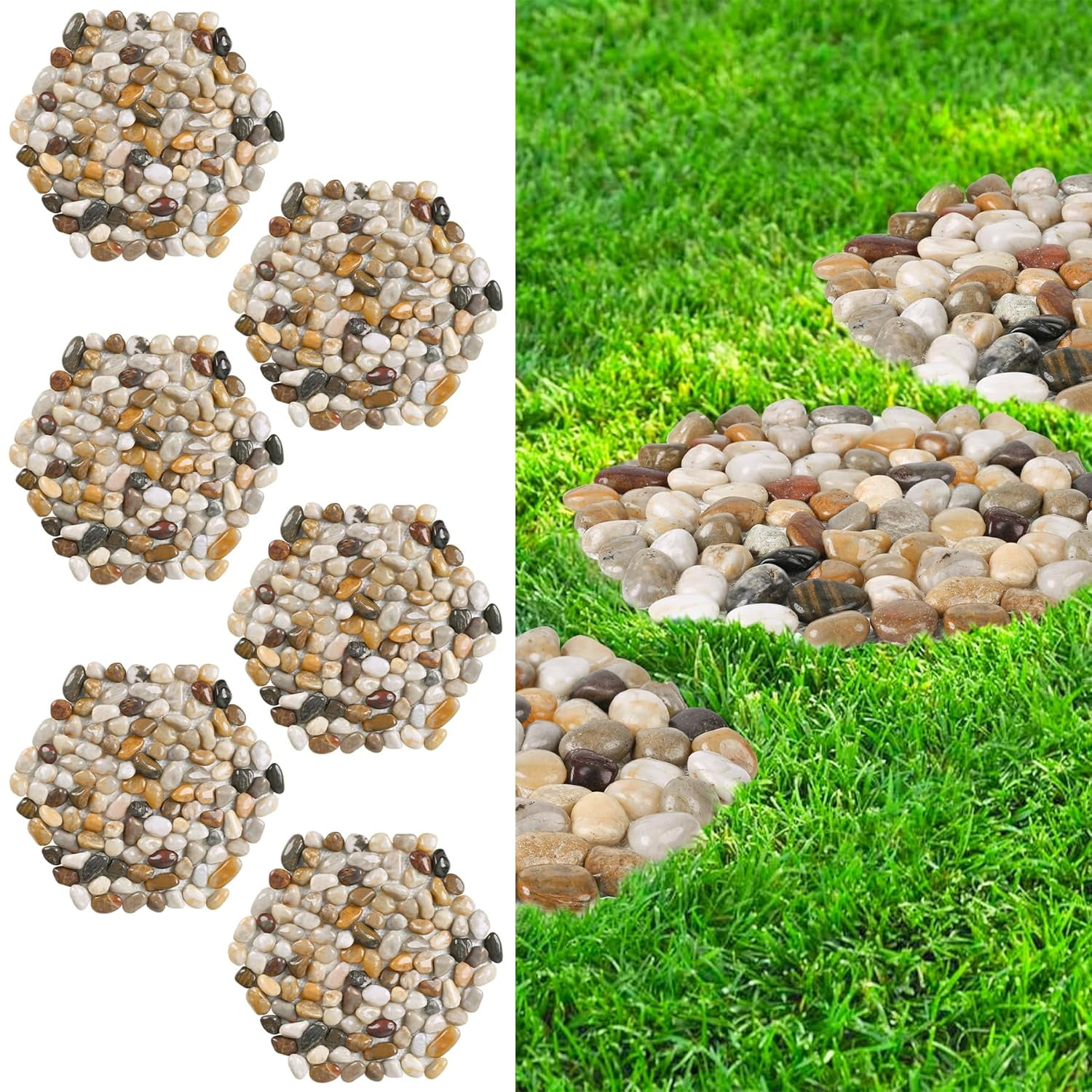 River Rock Stepping Stones Outdoor for Garden Walkway, 12 inch 6 Pcs ...
