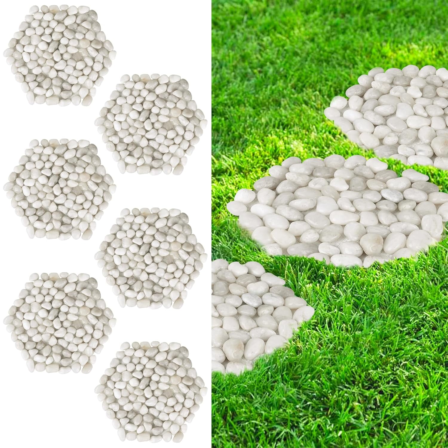 River Rock Stepping Stones Outdoor for Garden Walkway, 12 inch 6 Pcs ...