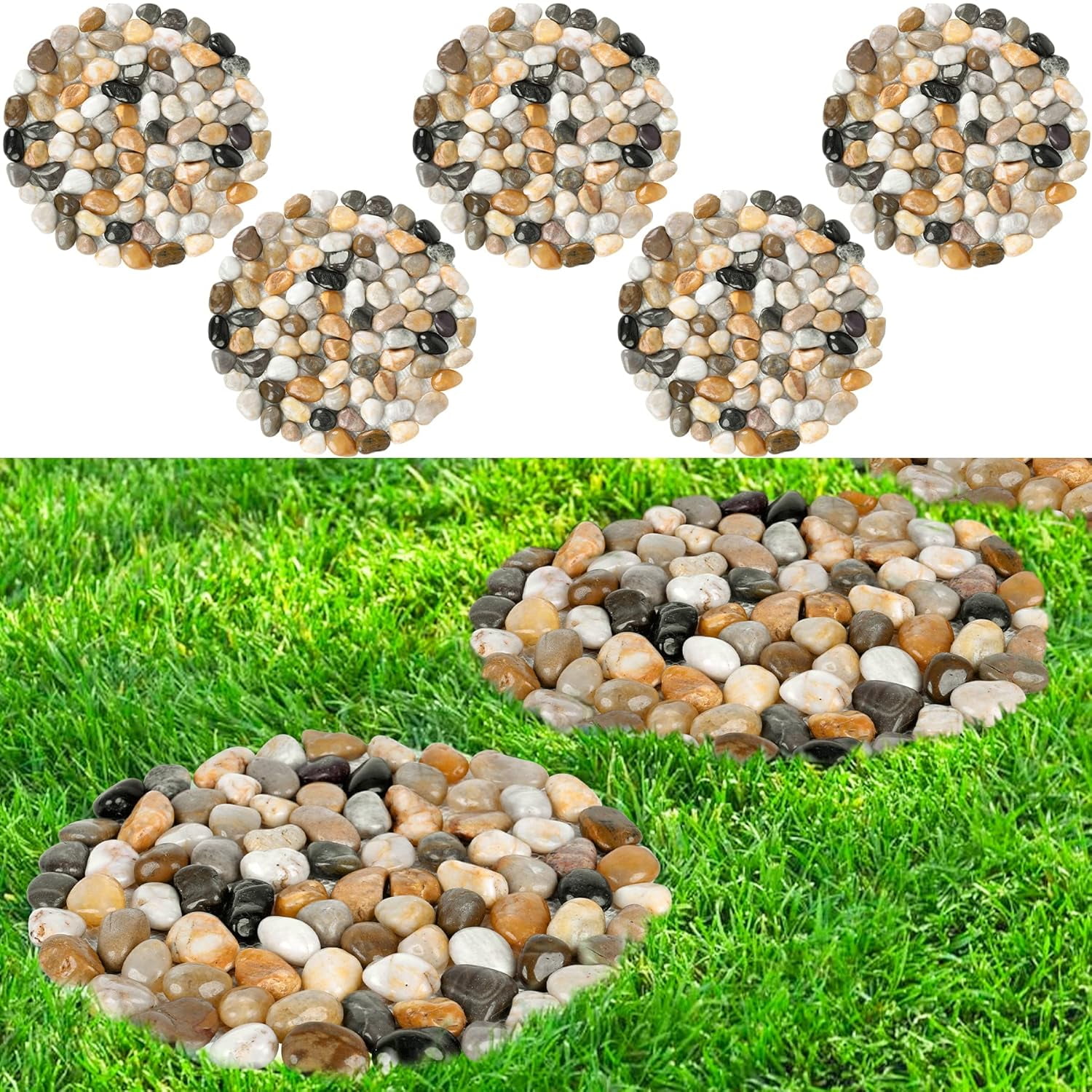 River Rock Stepping Stones Outdoor for Garden Walkway, 12 inch Diameter ...