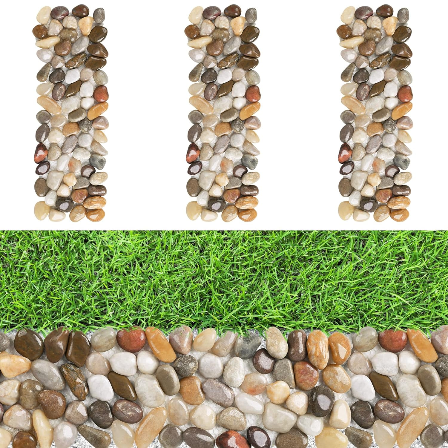 River Rock Stepping Stones Outdoor for Garden Walkway, 3 Pcs 12" L x 4 ...