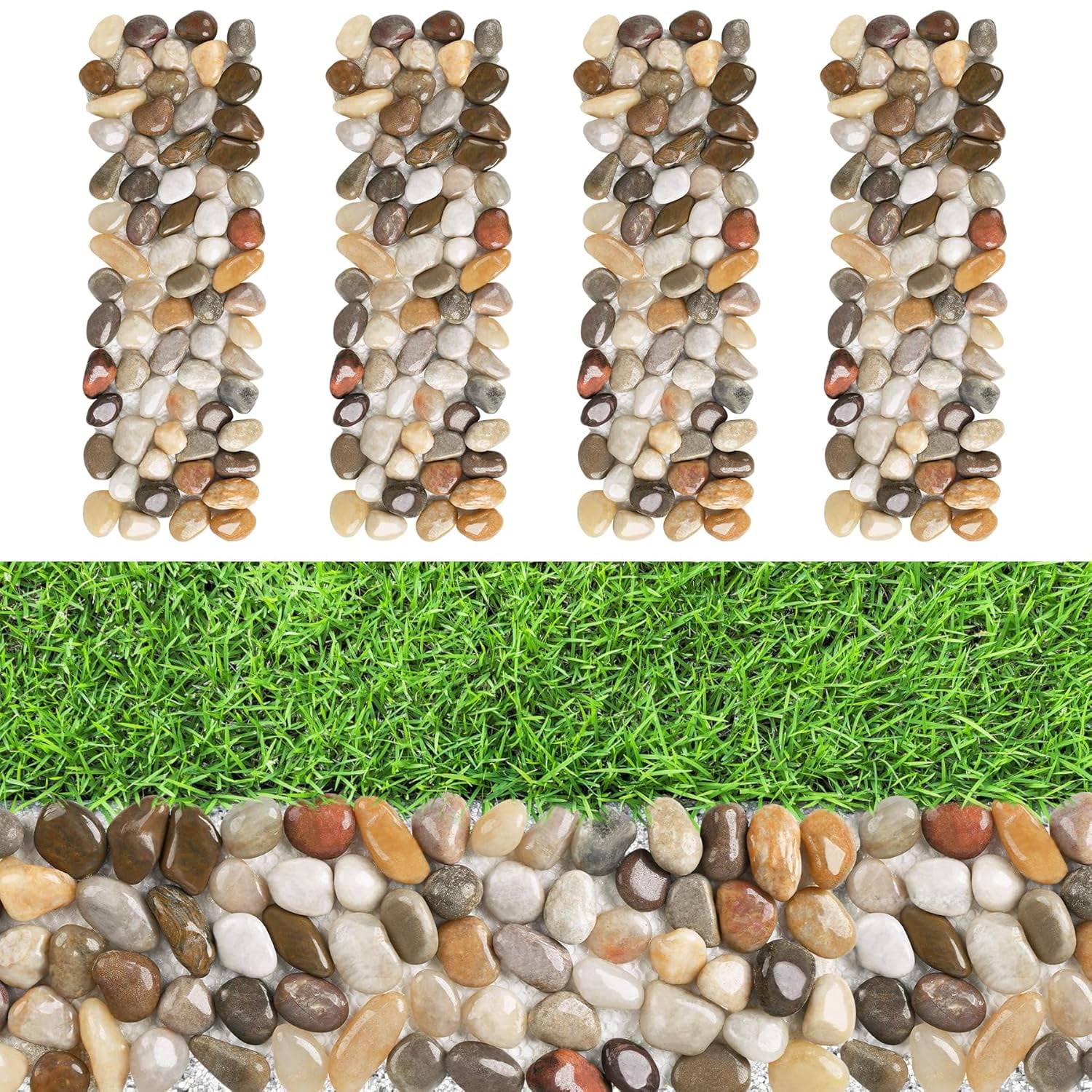 River Rock Stepping Stones Outdoor for Garden Walkway, 4 Pcs 12" L x 4 ...