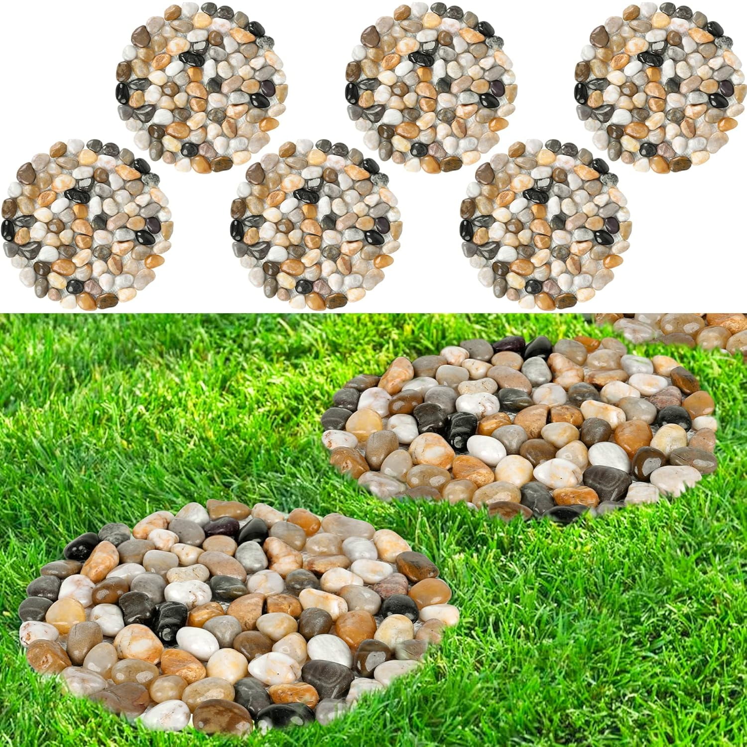 River Rock Stepping Stones Outdoor for Garden Walkway, 12 inch Diameter ...