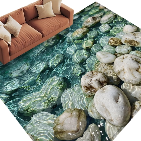 River Stones Area Rug 5x7 Washable Rug Non Slip Nature Crystal Clear ...