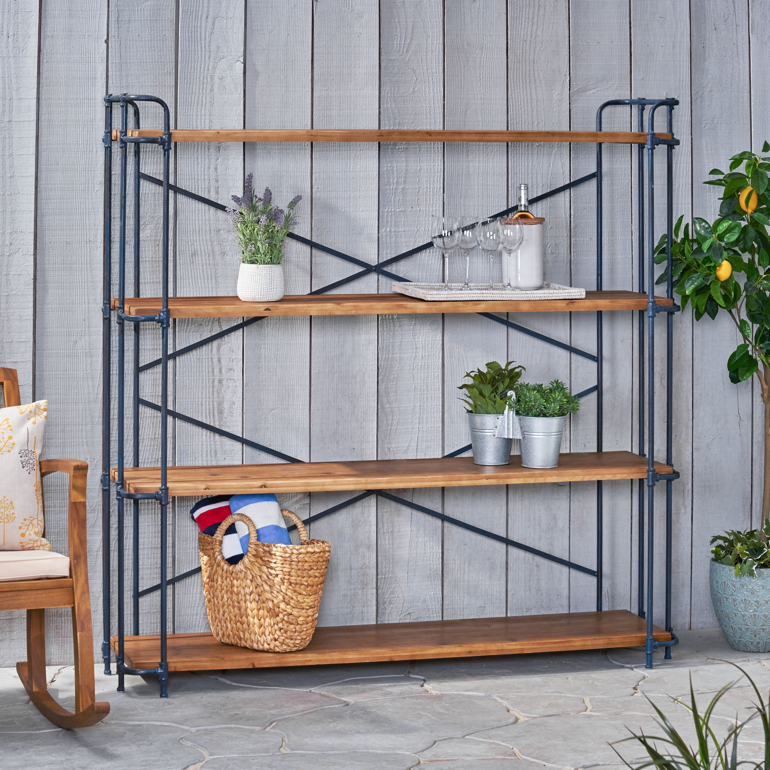 River Street Designs Jamestown Outdoor Industrial 4 Shelf Firwood ...