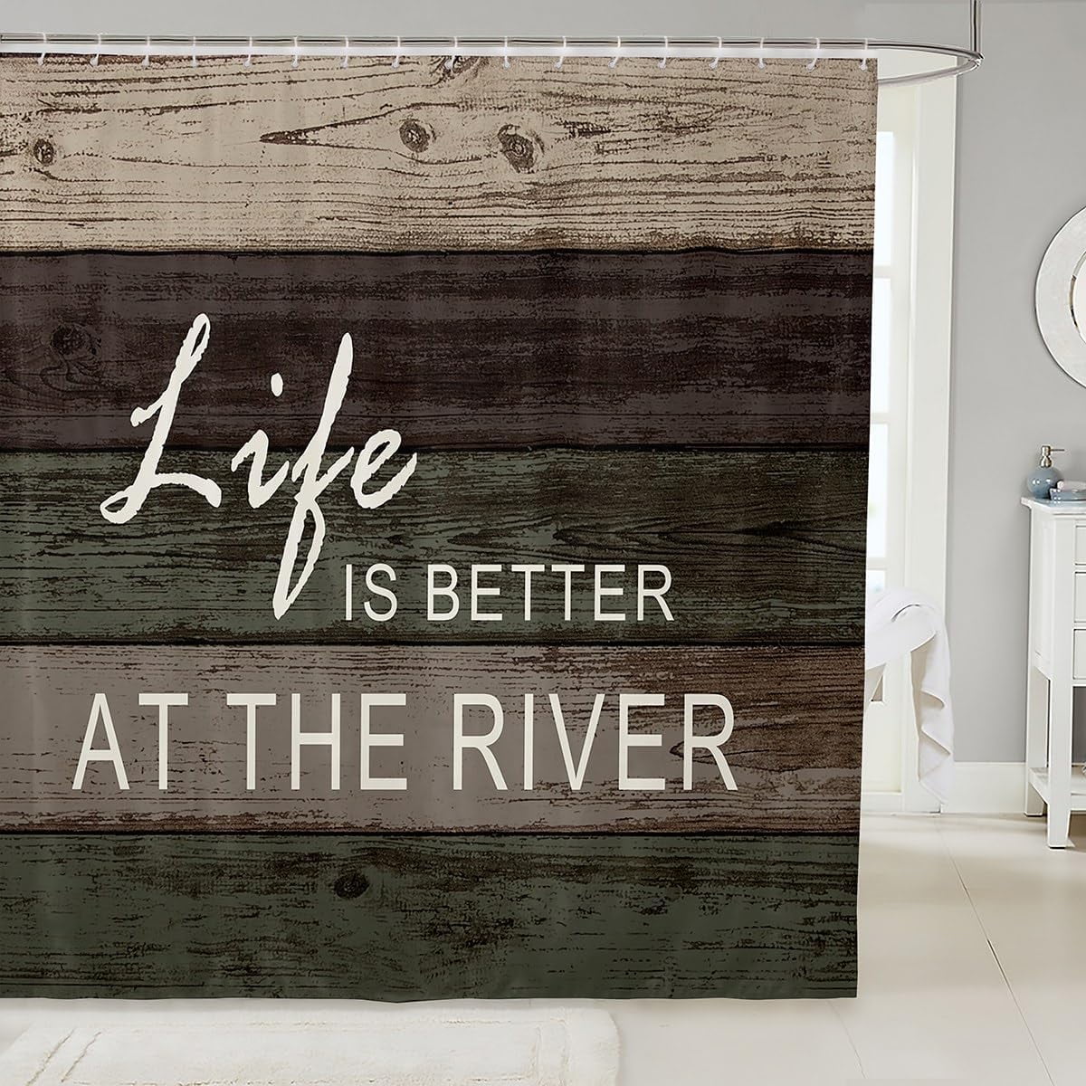 River Theme Waterproof Shower Curtains Luxury Heavy Fabric Bathroom ...