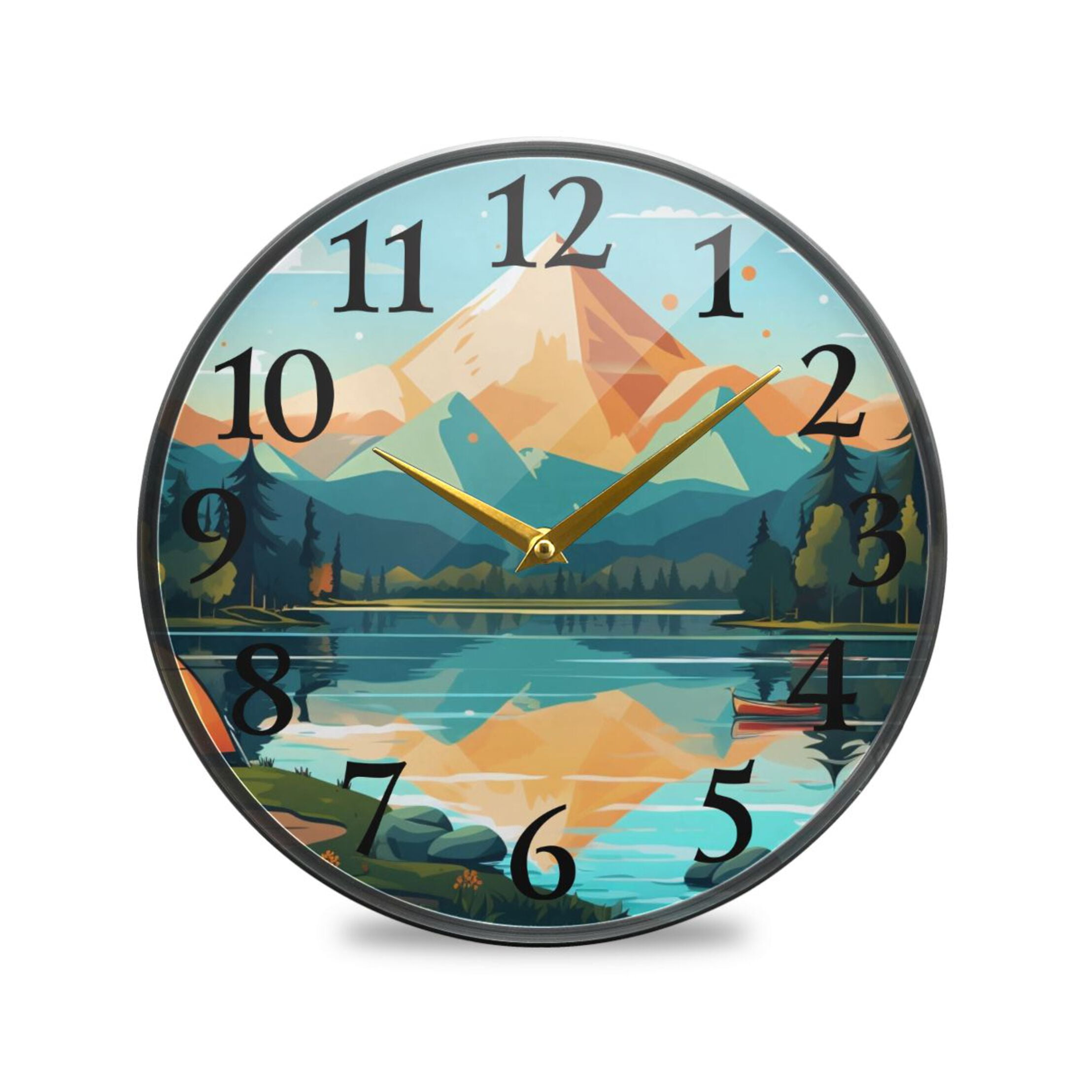 River and Mountains Landscape Wall Clocks Battery Operated 11.9 Inch ...