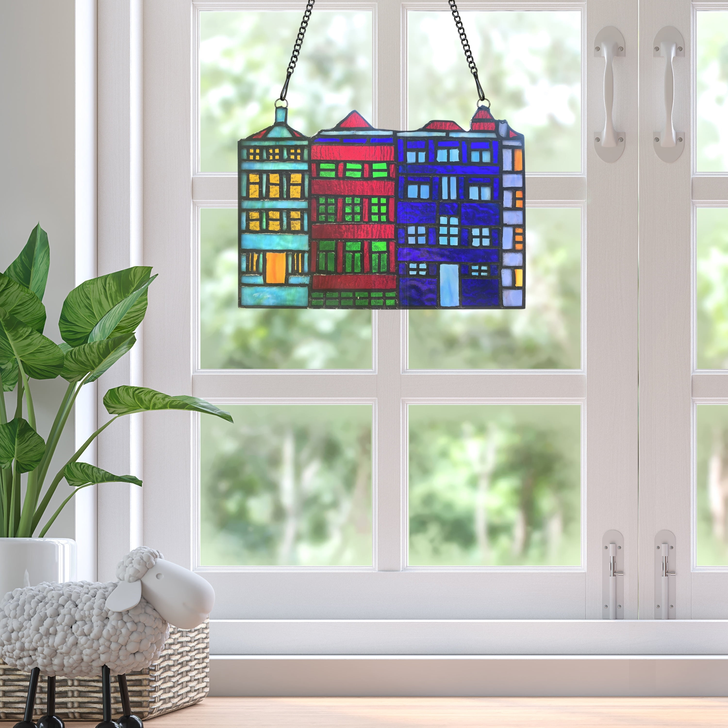 River of Goods 6-Inch Row House Skyline Stained Glass Suncatcher - 9" x ...