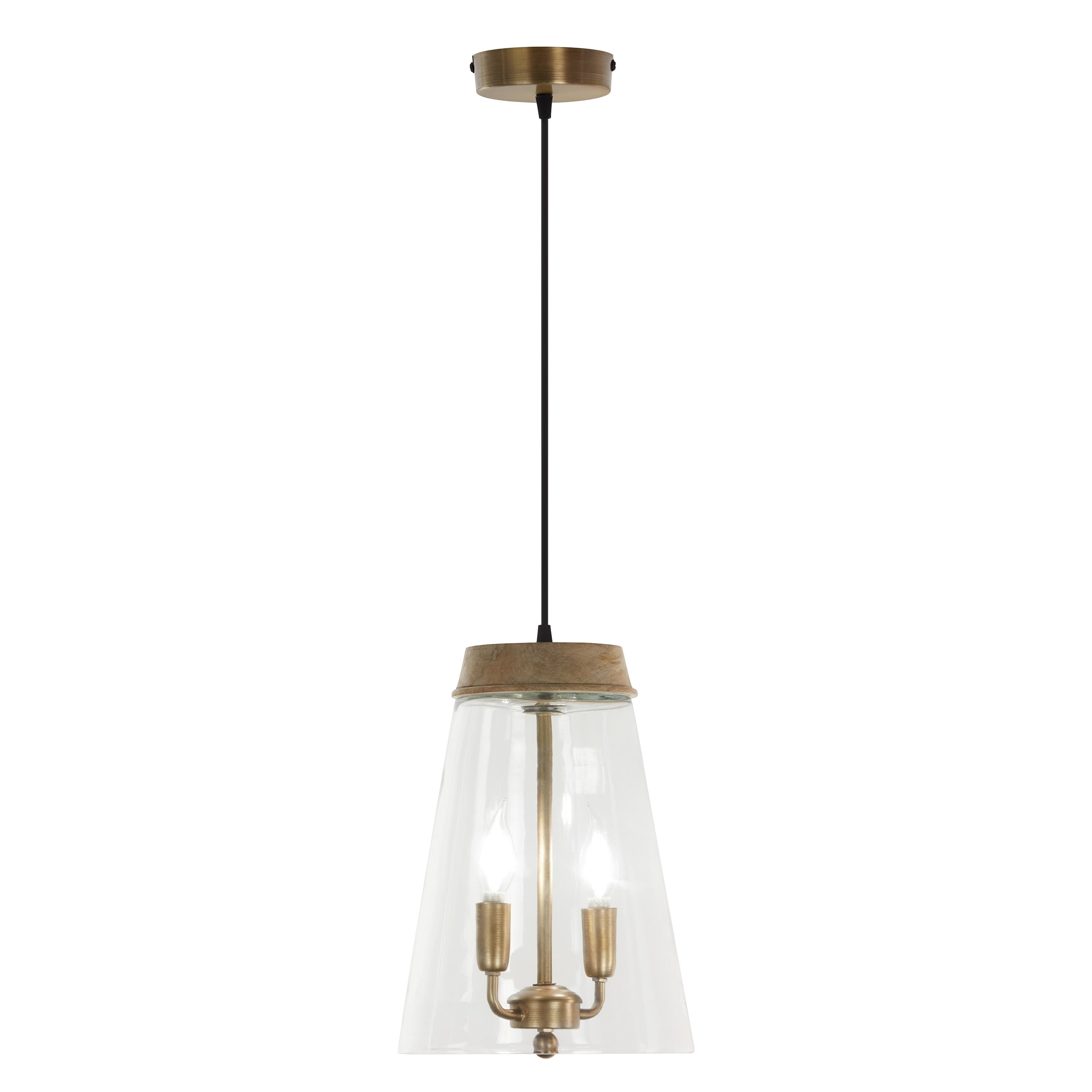 River of Goods Kian Gold and Clear Metal, Glass, and Mango Wood Pendant ...
