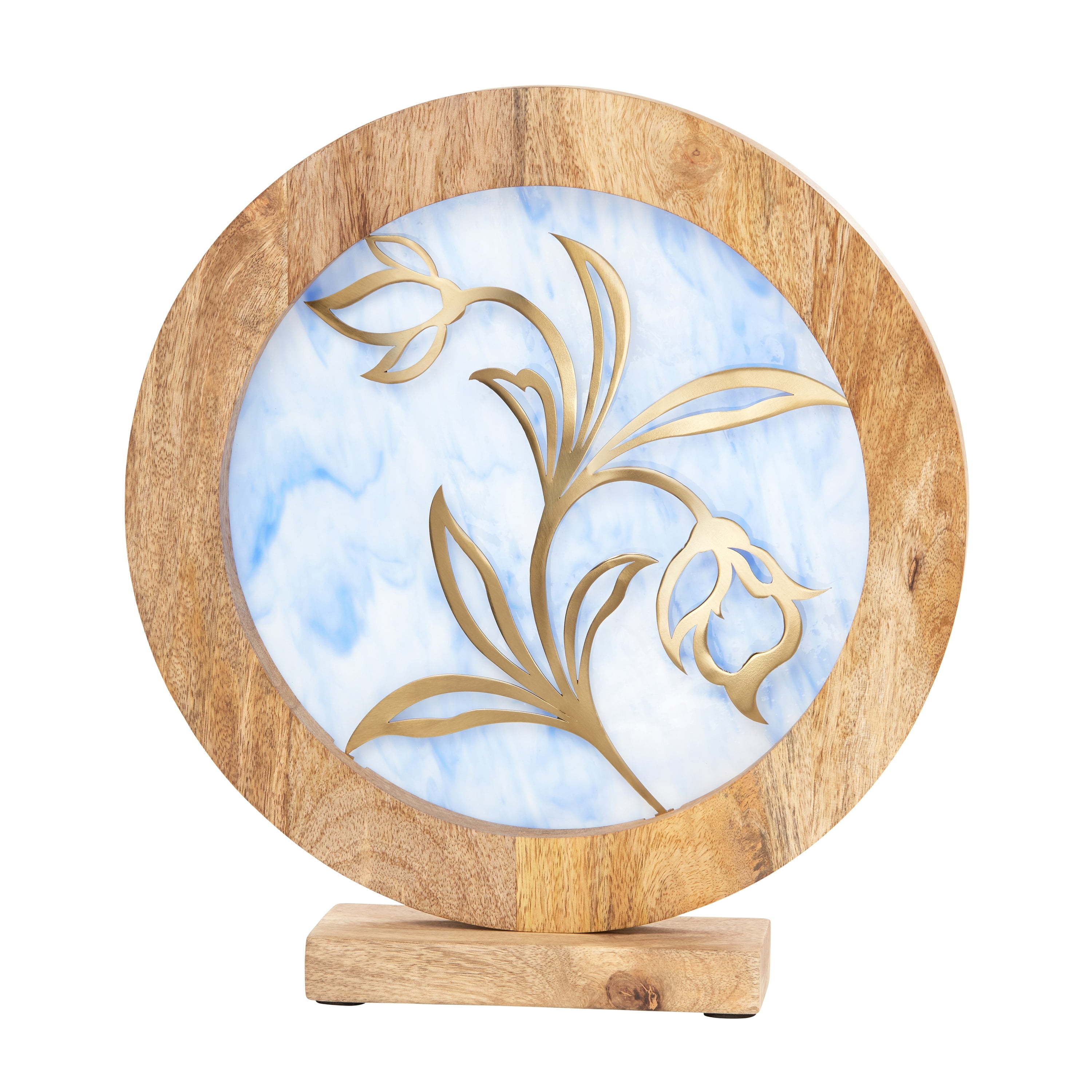 River of Goods Round Decorative Stained Glass Mango Wood Stand - 13" x ...