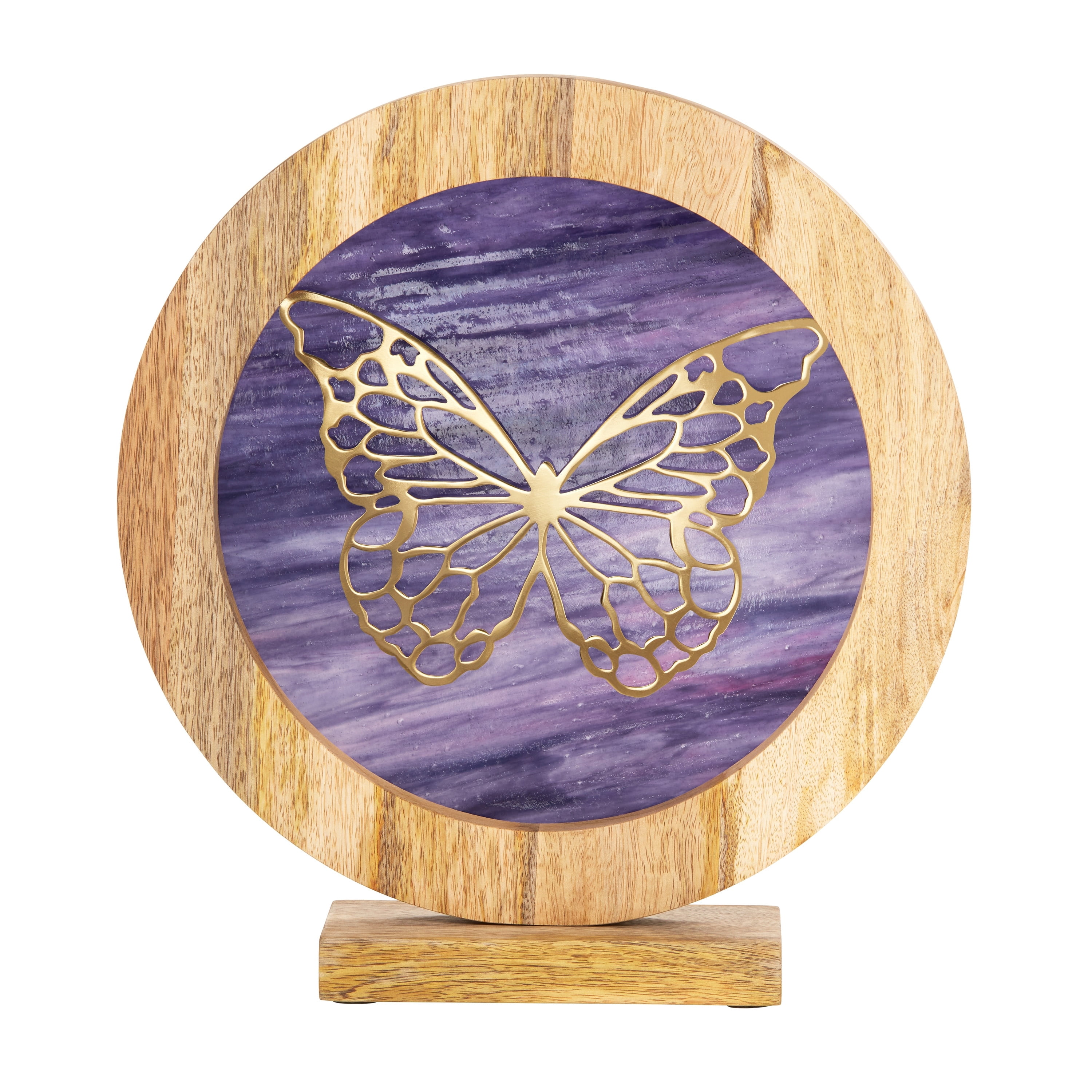 River of Goods Round Decorative Stained Glass Mango Wood Stand - 13" x ...