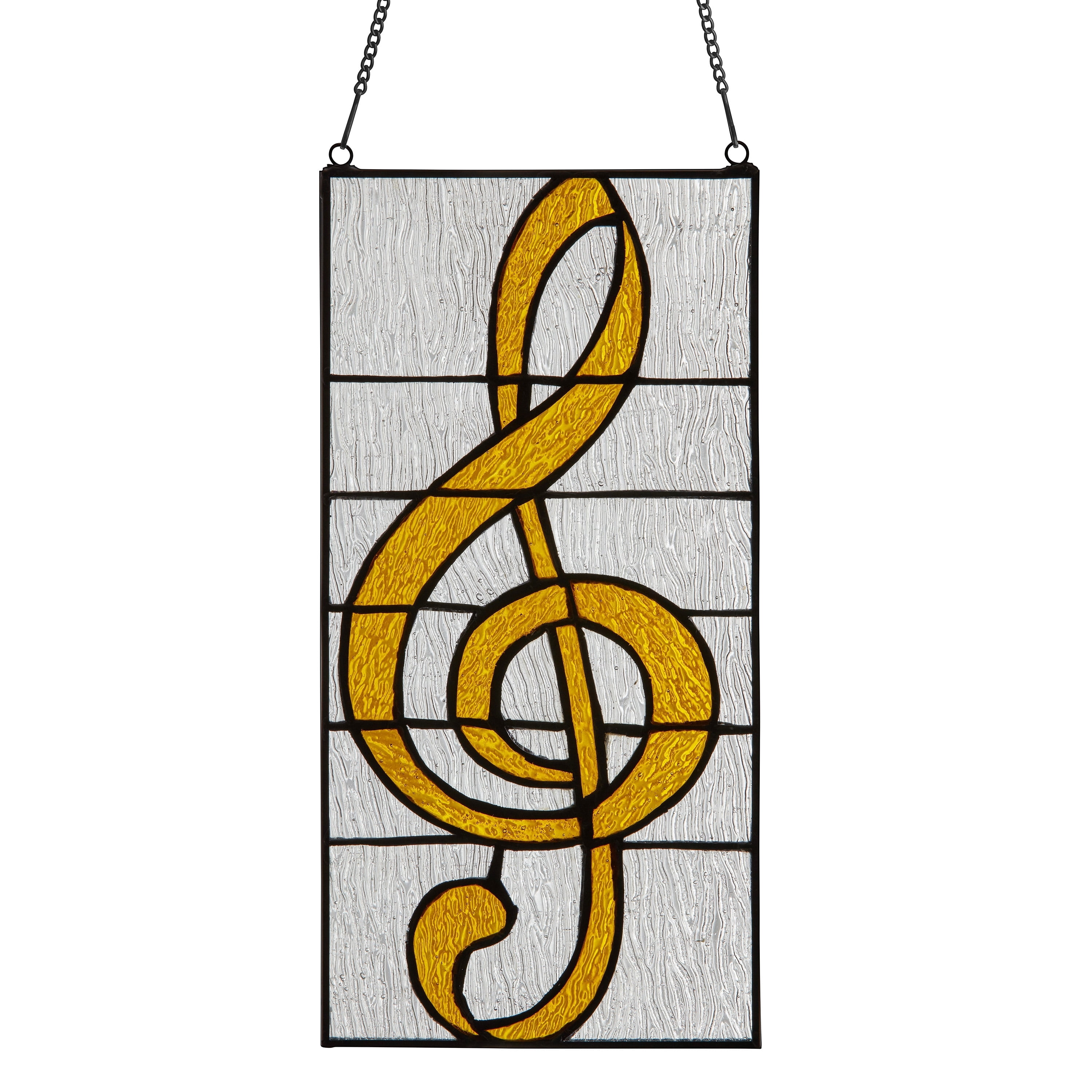 River of Goods Treble Clef Gold and Clear Stained Glass Window Panel ...