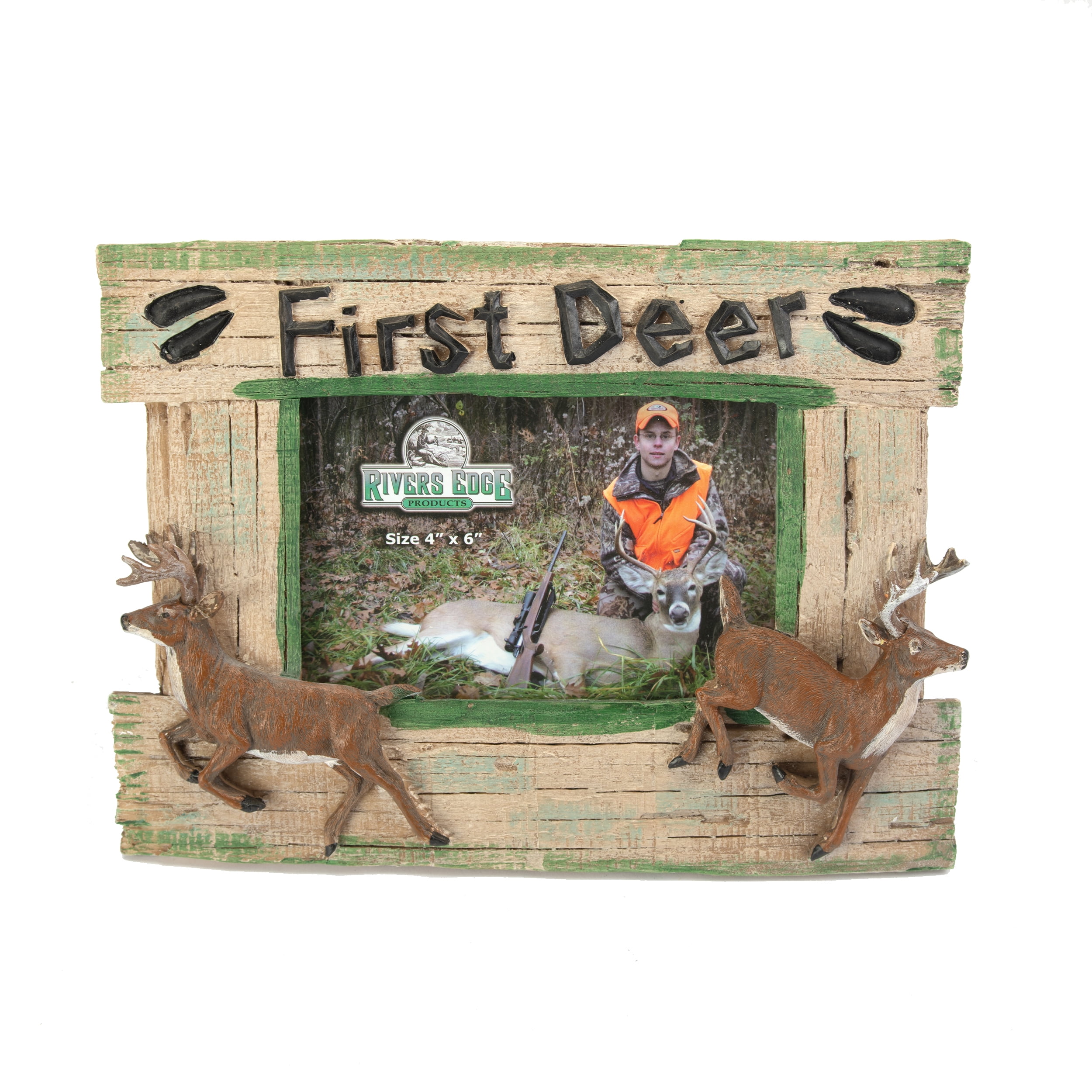 Rivers Edge First Deer Picture Frame, Rustic 4x6 Barn Wood Design, Poly ...