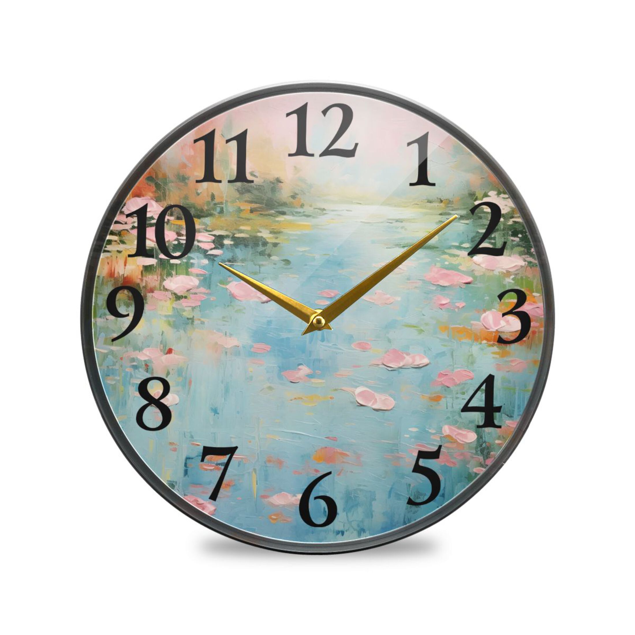 River with Flowers Wall Clocks Battery Operated 9.5 Inch Round Clock ...