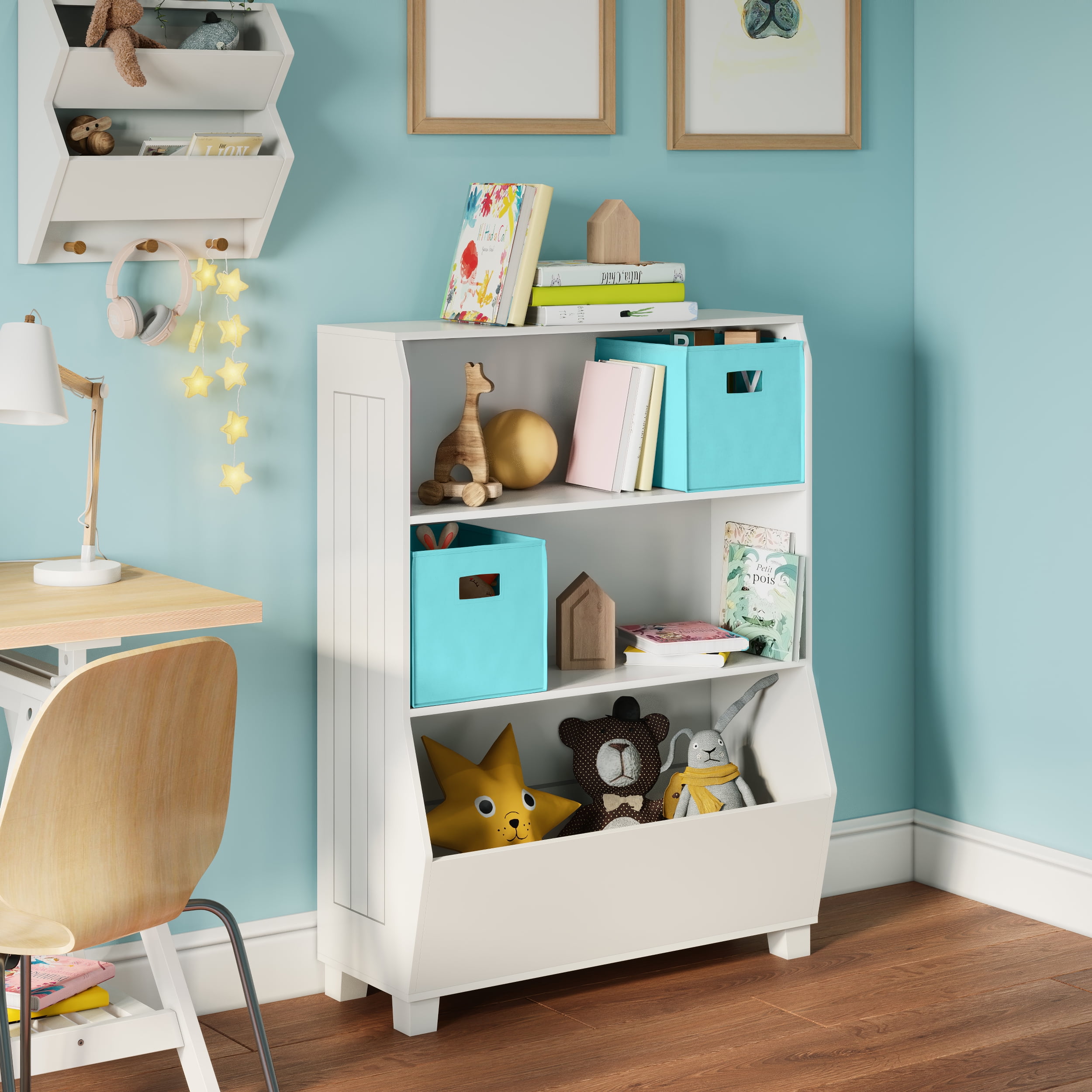 RiverRidge Kids 34in Playroom Bookshelf with Toy Organizer 2 Open ...