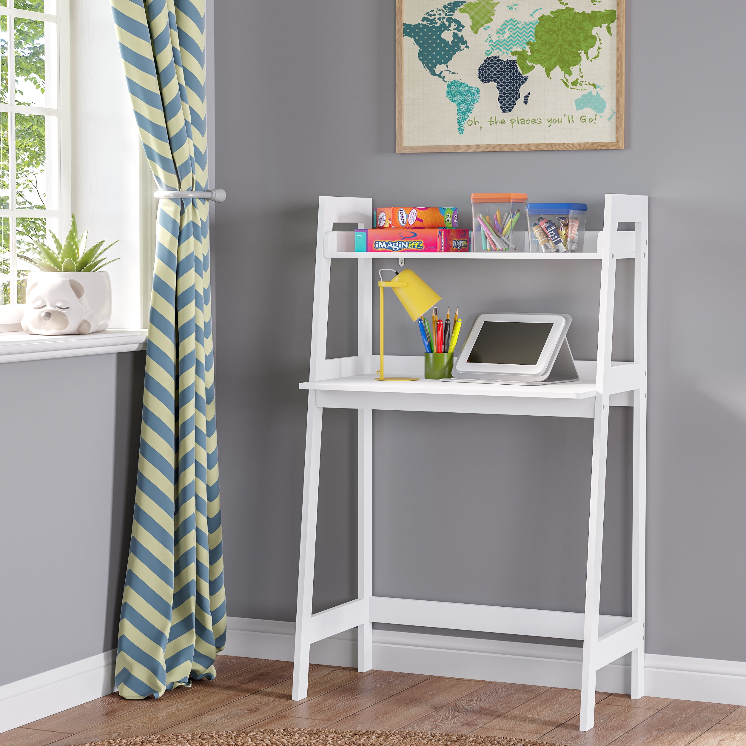 RiverRidge Kids Art Table Desk with Ladder Shelf and Open Storage Shelf ...
