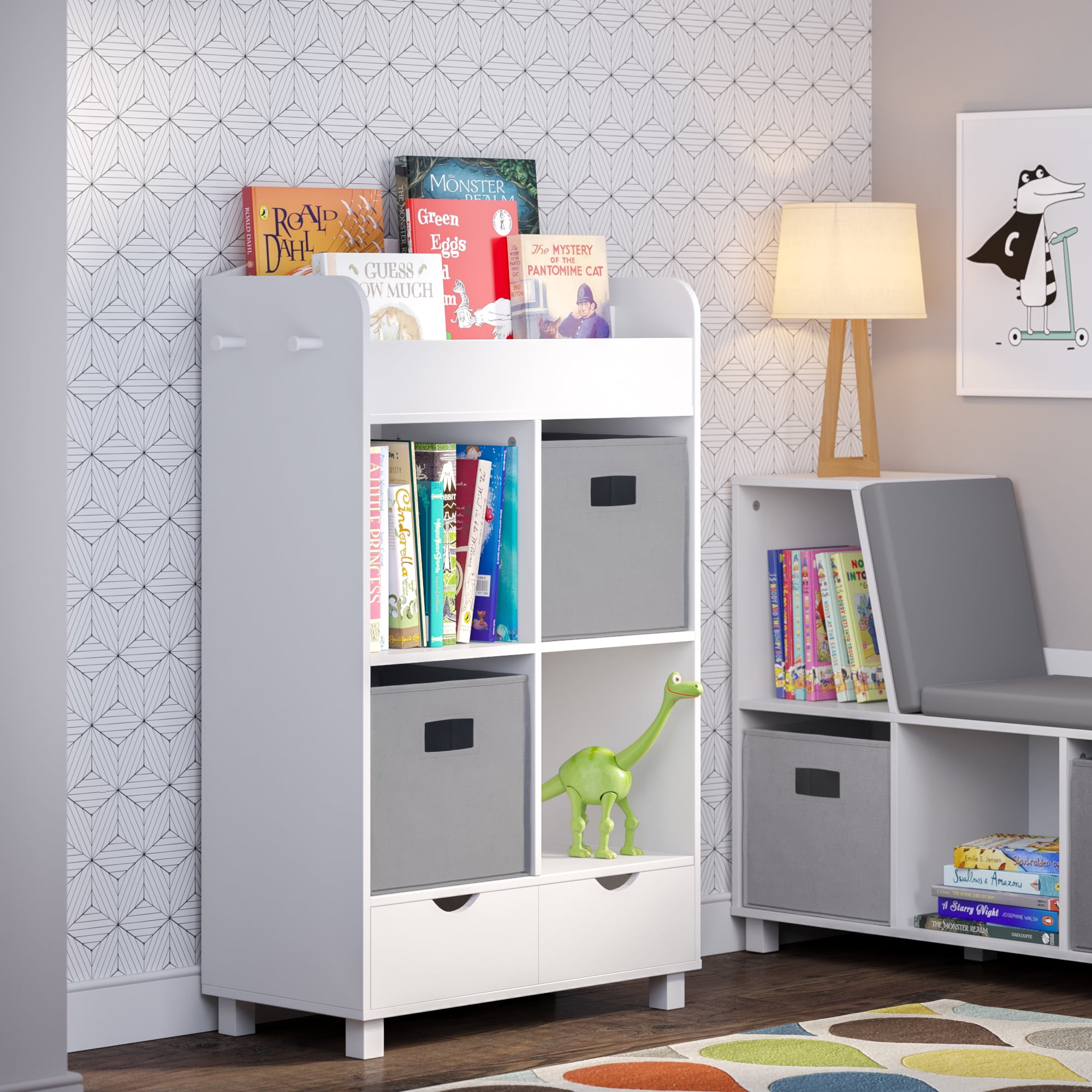 RiverRidge Kids Book Nook Cubby Toy Storage Cabinet with Bookshelf and ...