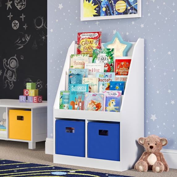 RiverRidge Kids Bookshelf Toy Storage Organizer with 4 Bookracks and 2 ...