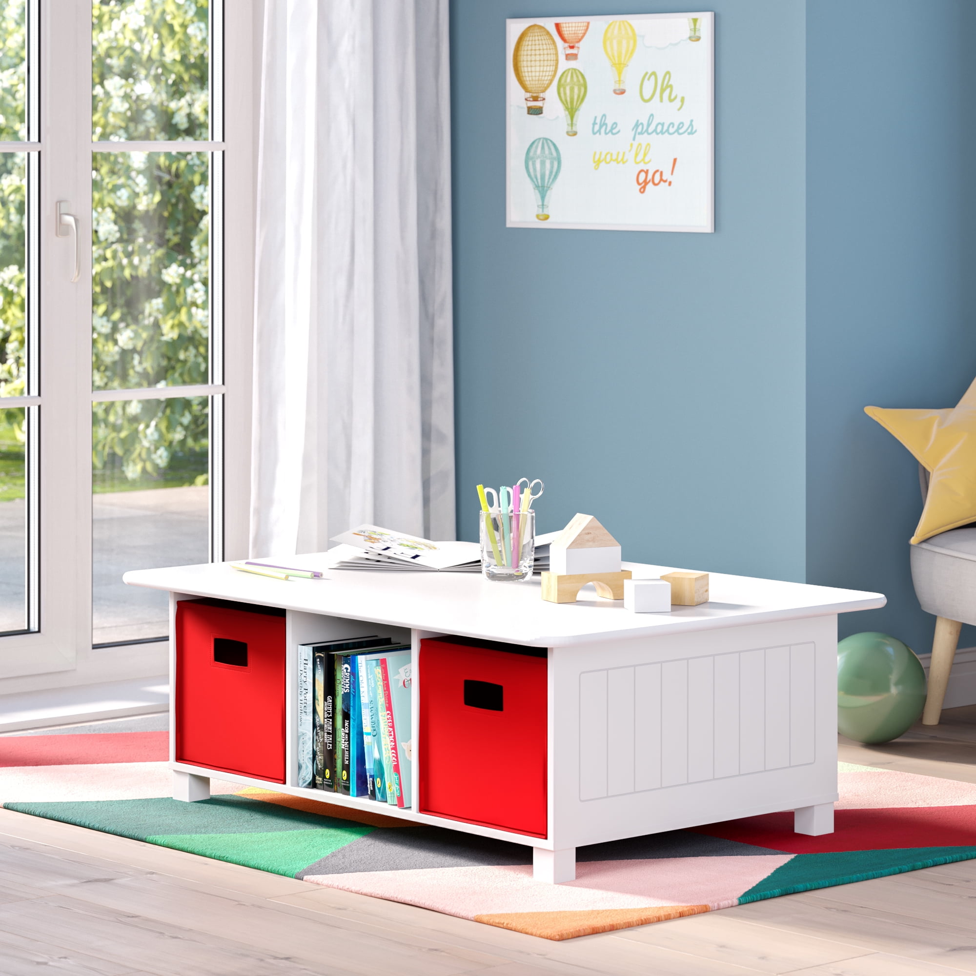 RiverRidge Kids Activity and Play Table Desk with 6 Storage Cubbies and ...