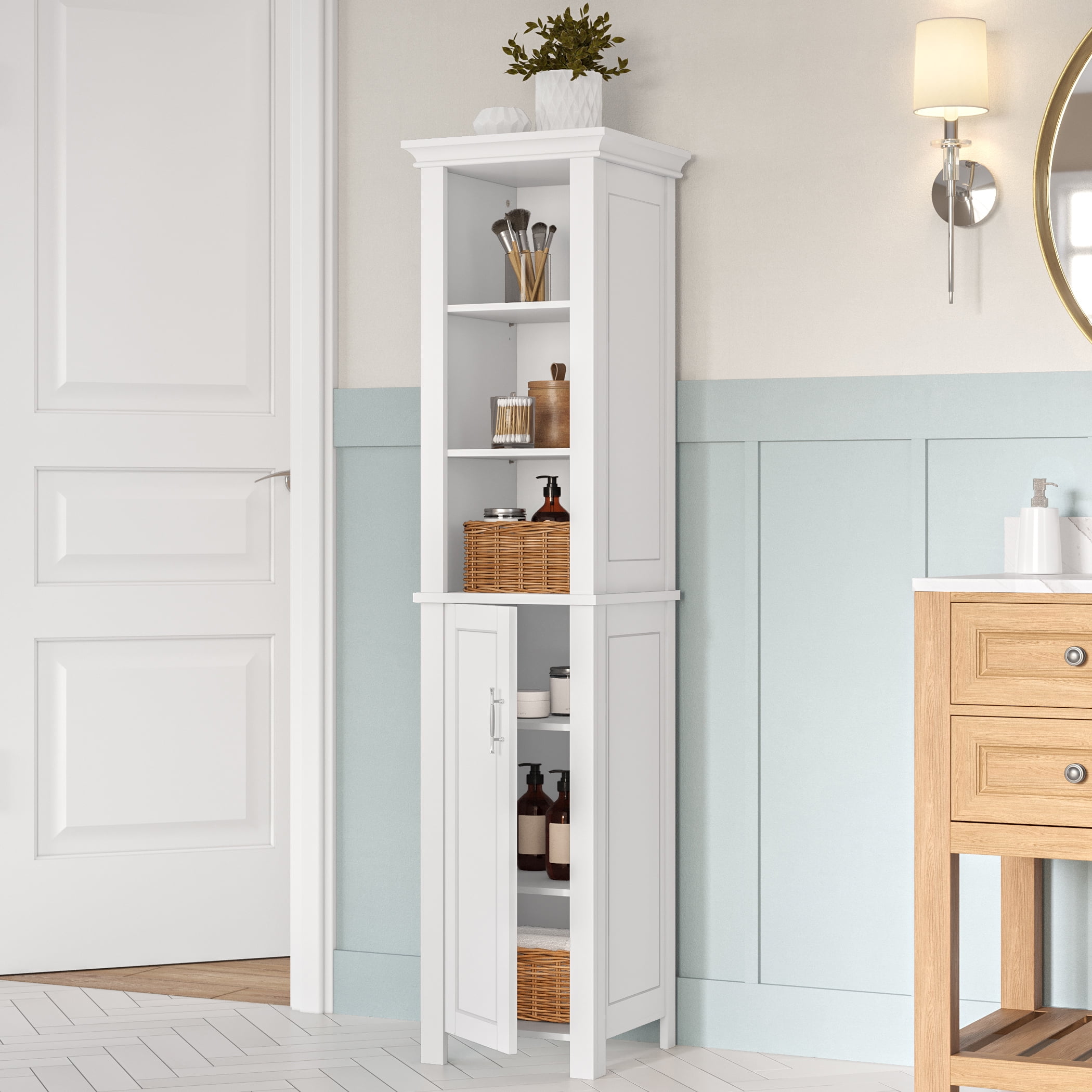 RiverRidge Somerset 1-Door Tall Bathroom Linen Storage Cabinet ...