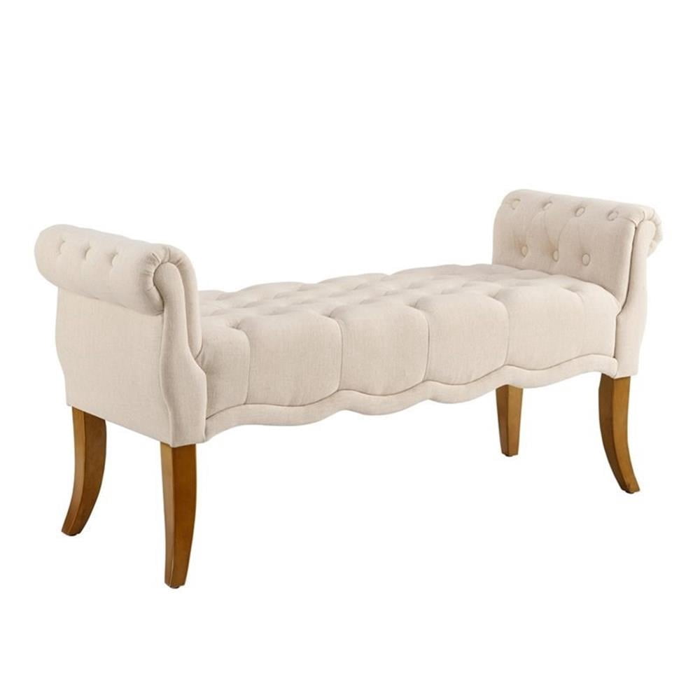 Riverbay Furniture 18" Roll Arm Traditional Wood Bench in Natural Beige ...
