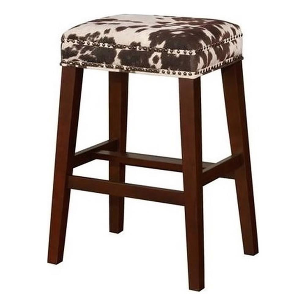 Riverbay Furniture 30" Transitional Wood/Fabric Cow Print Bar Stool in ...