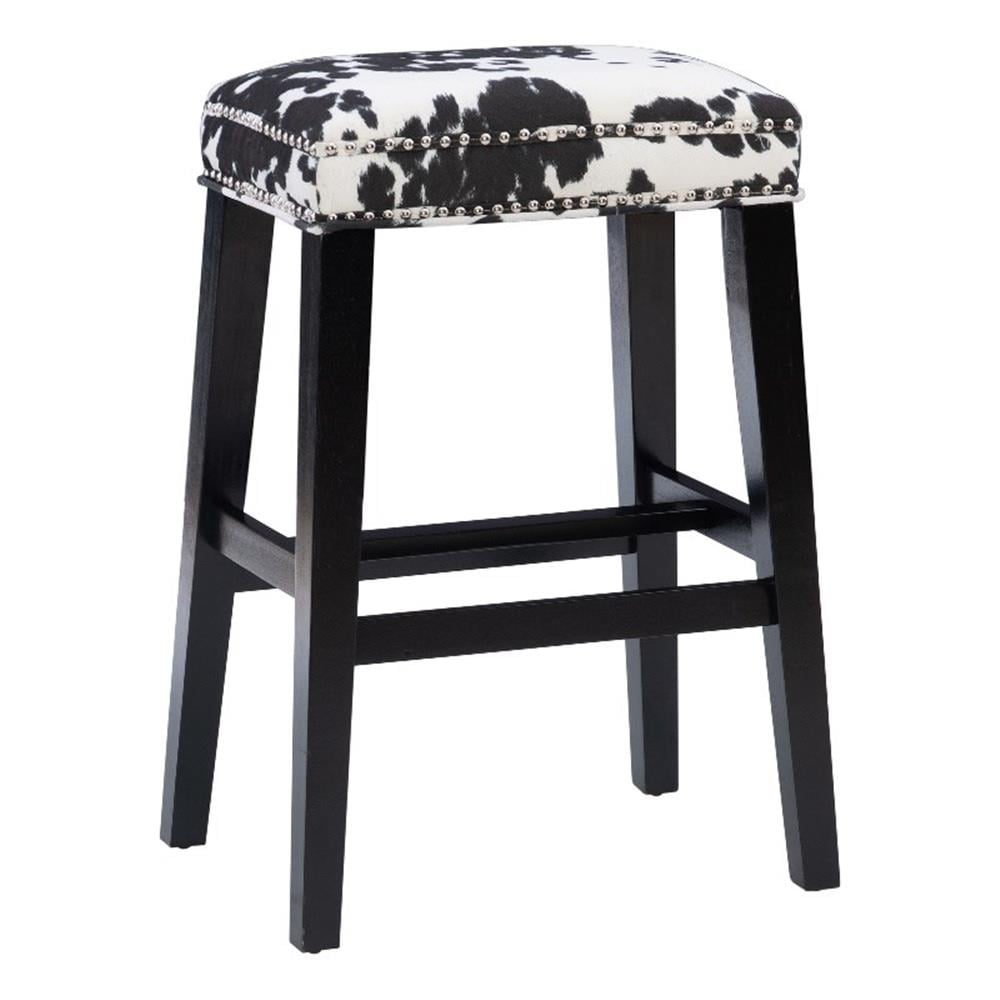 Riverbay Furniture 31" Transitional Wood Cow Print Bar Stool in Black ...