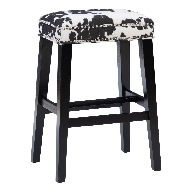 Riverbay Furniture 31" Transitional Wood Cow Print Bar Stool in Black ...