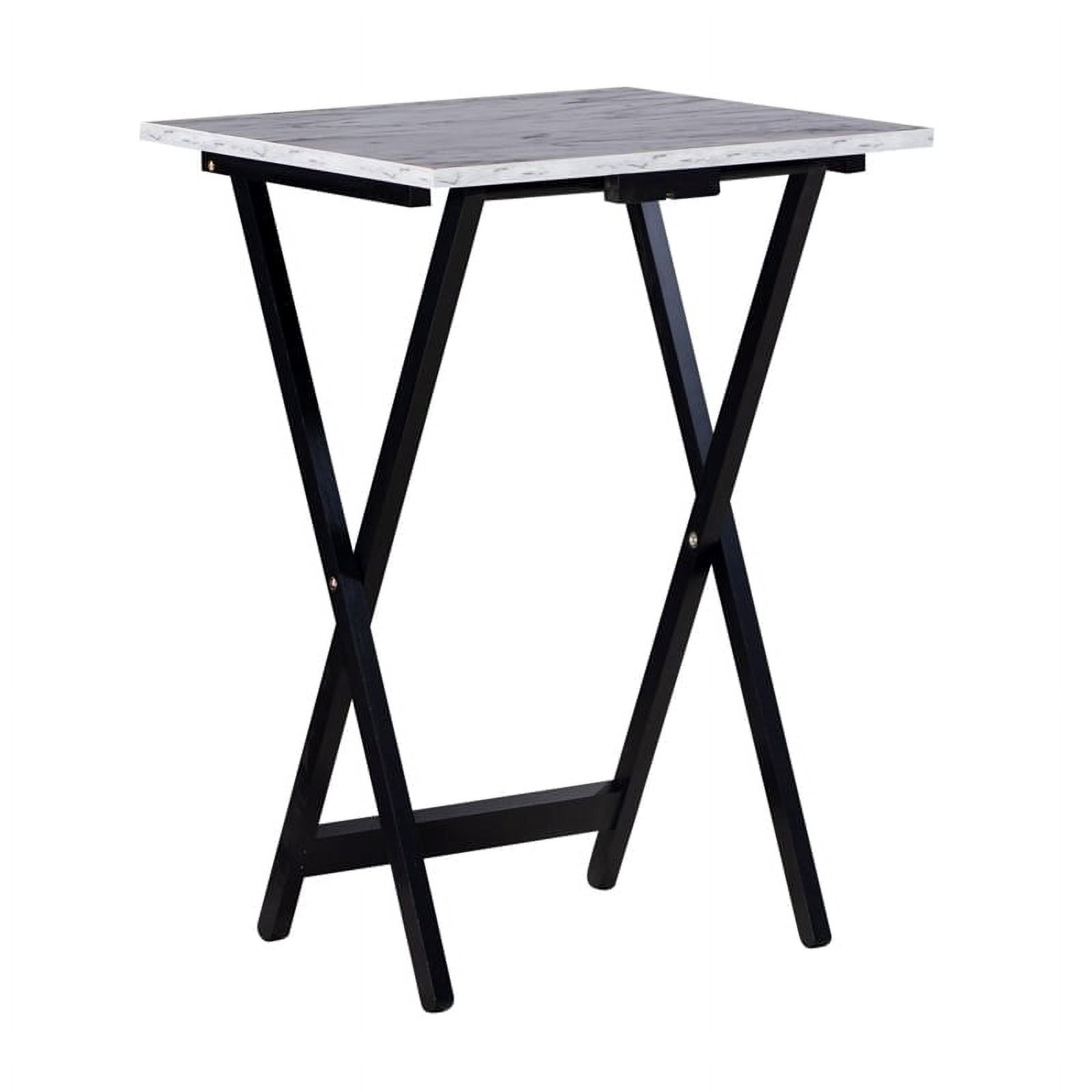 Riverbay Furniture 5-Piece Marble Folding Tray Table Set w/ Stand in ...